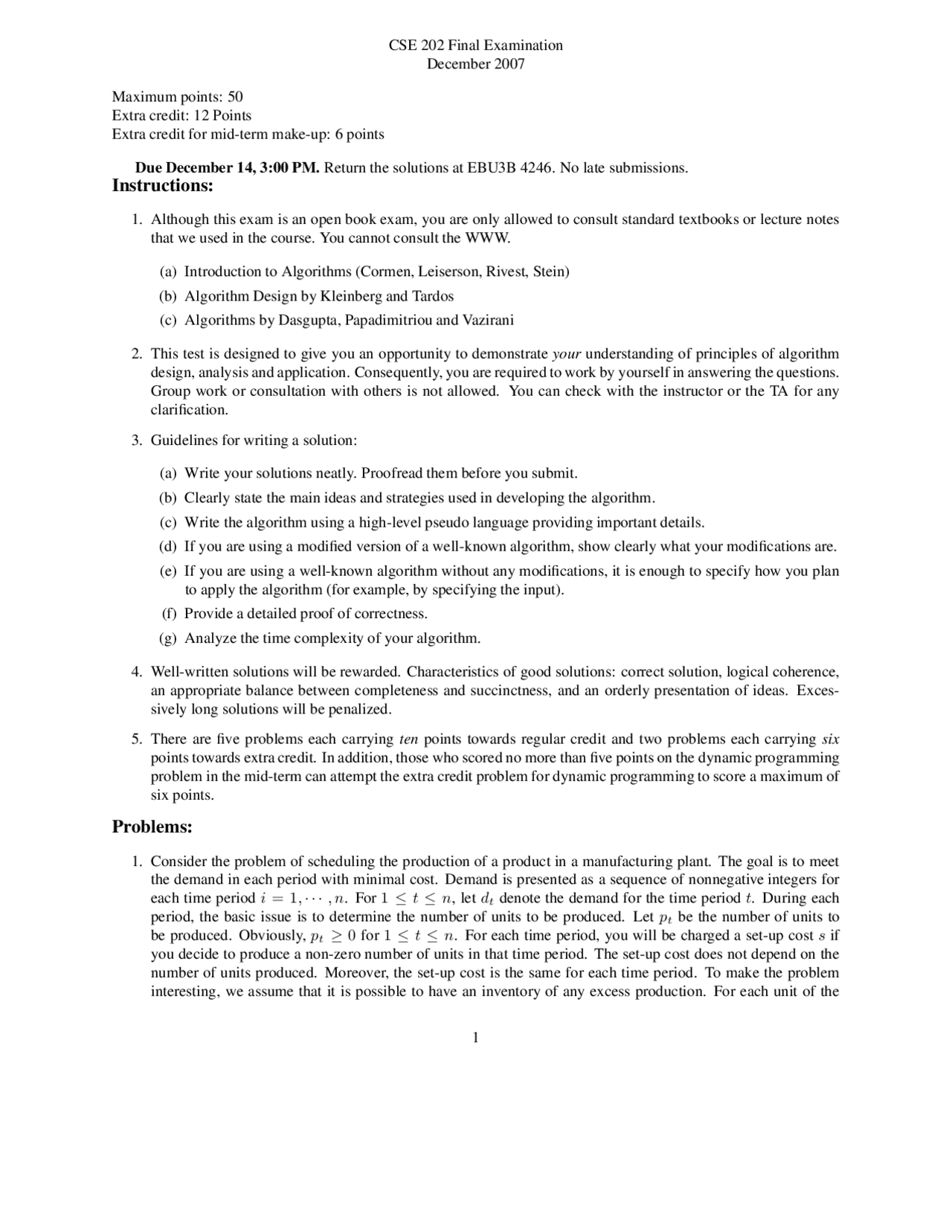 Final Exam For Algorithm Design And Analysis Cse 202 Docsity 1073
