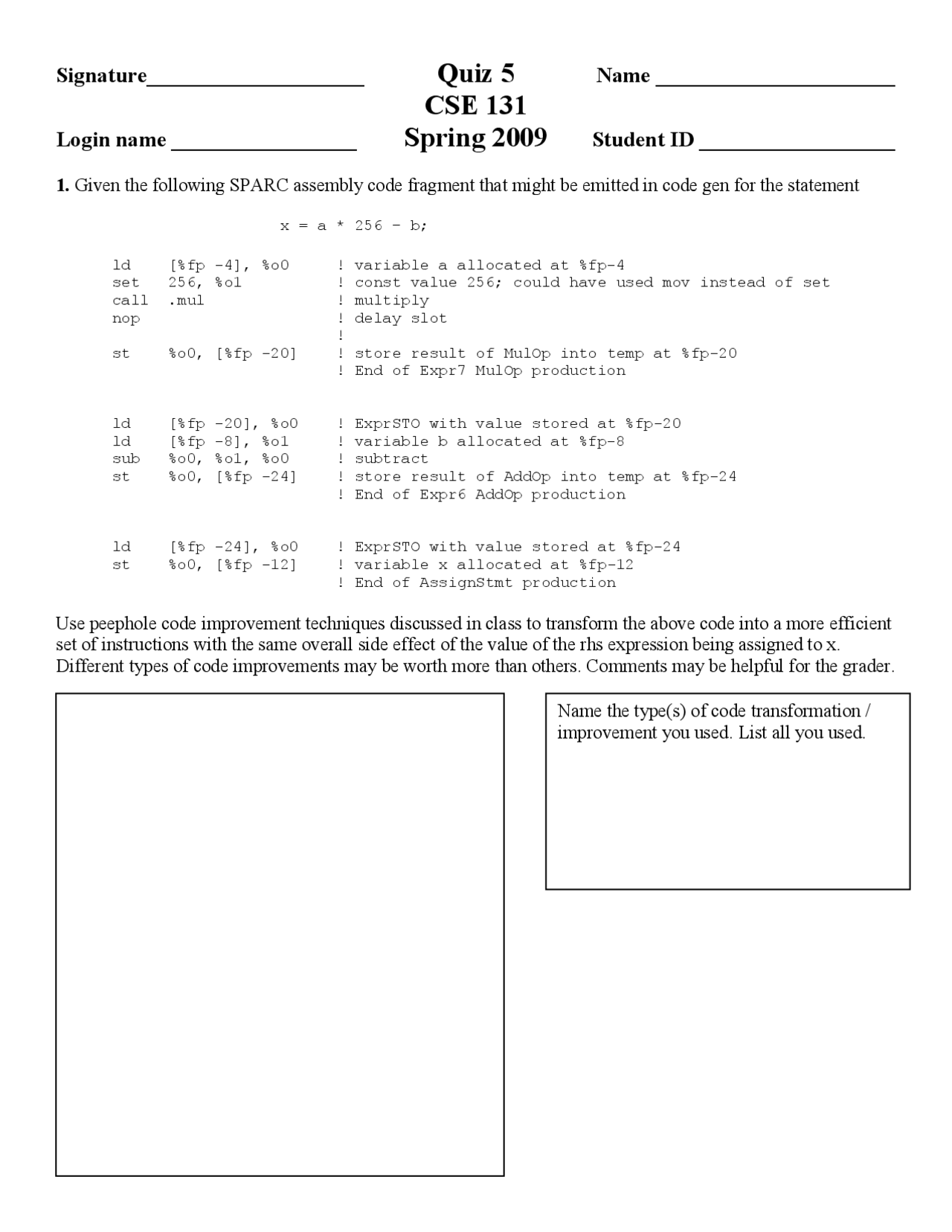 Compiler Construction Quiz Five Solved Cse 131 Docsity