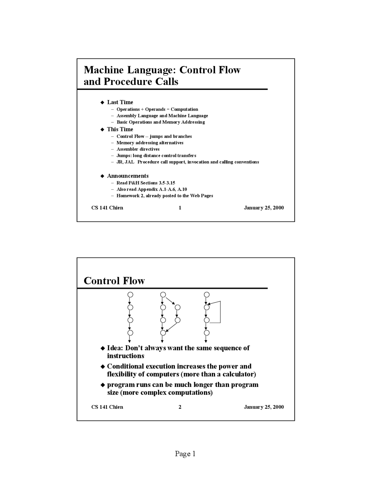 Machine Language: Control Flow and Procedure Calls | SOCC 141 - Docsity