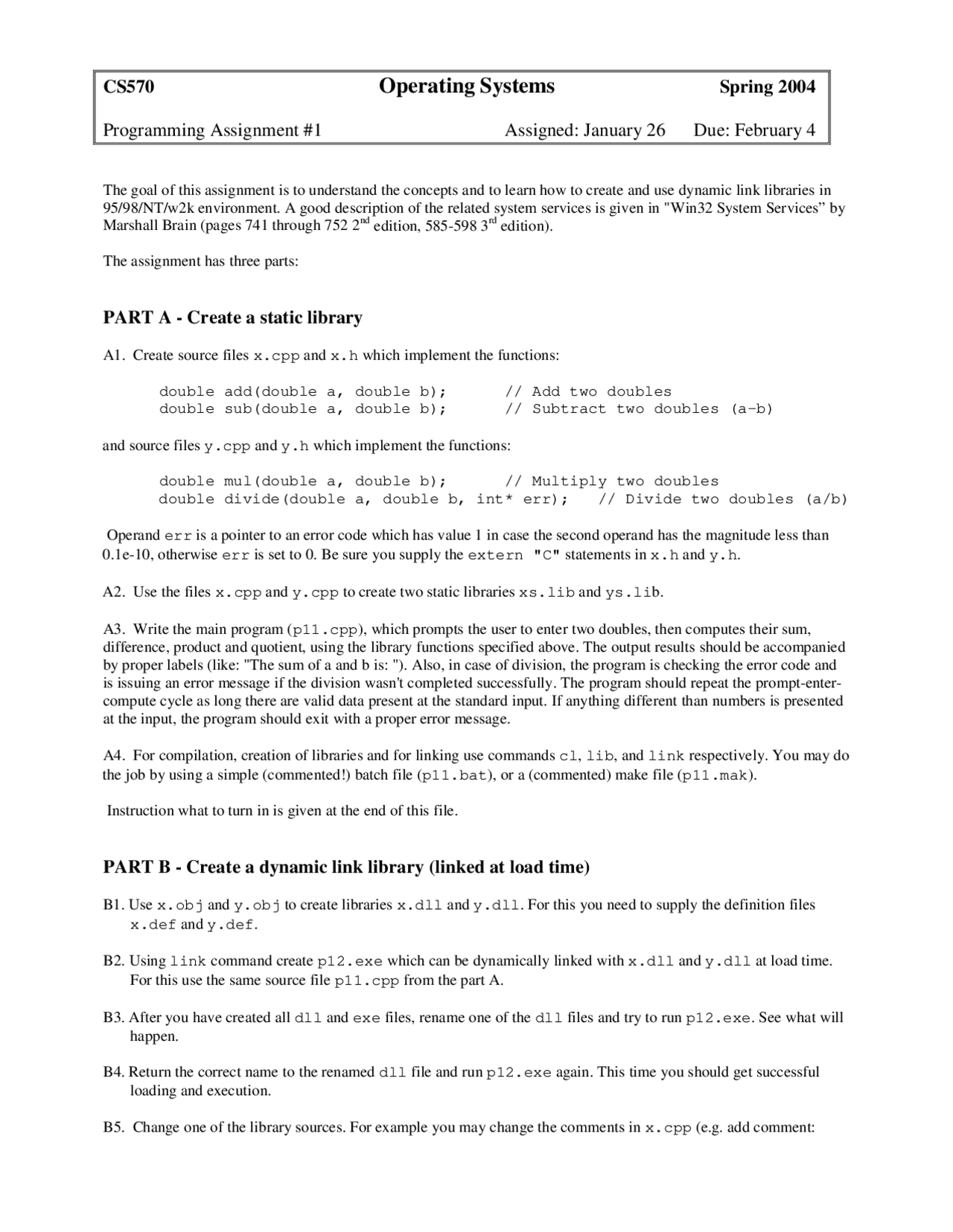 Programming Assignment 1 Operating Systems Cs 570 Docsity 5108