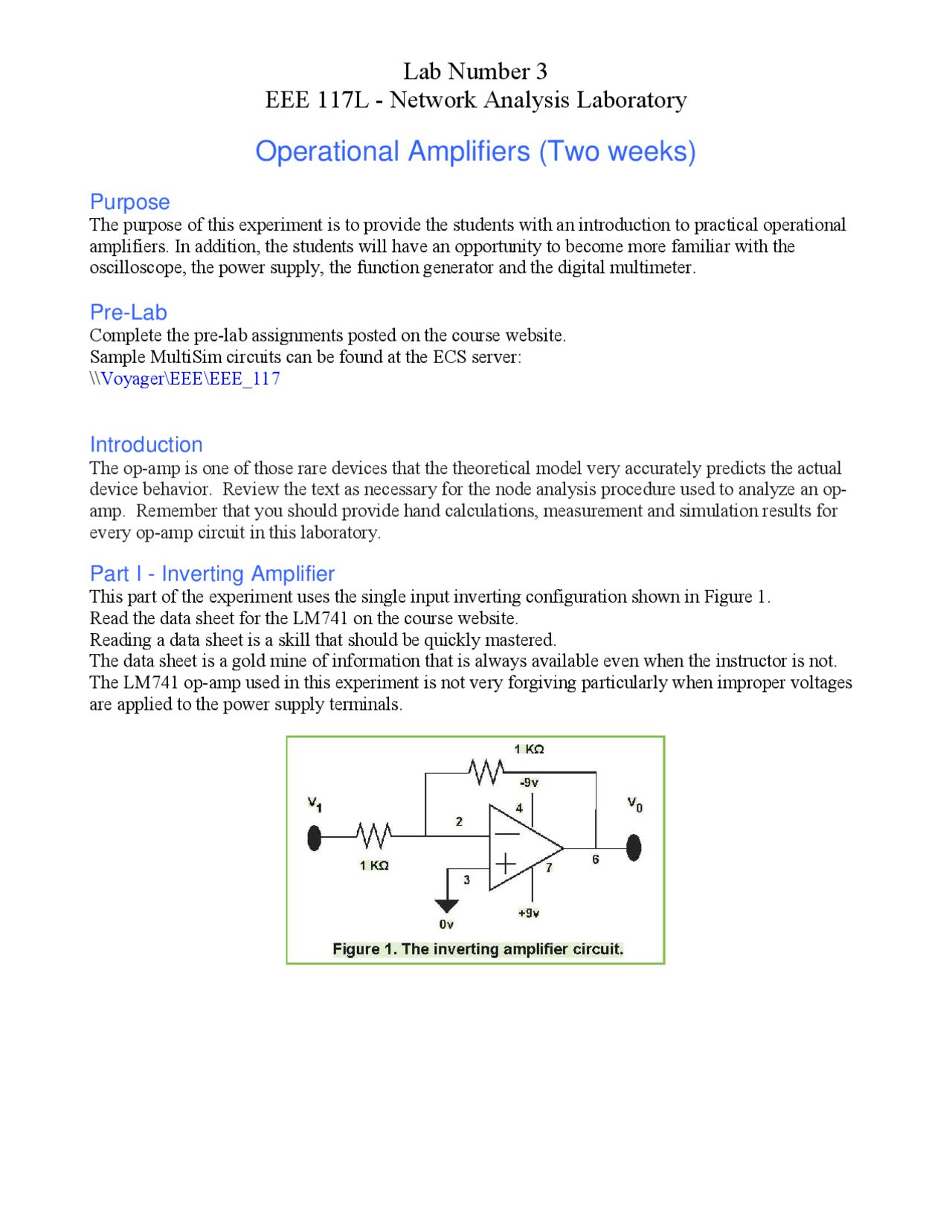 Network Analysis Laboratory Operational Amplifier Eee 117l Docsity