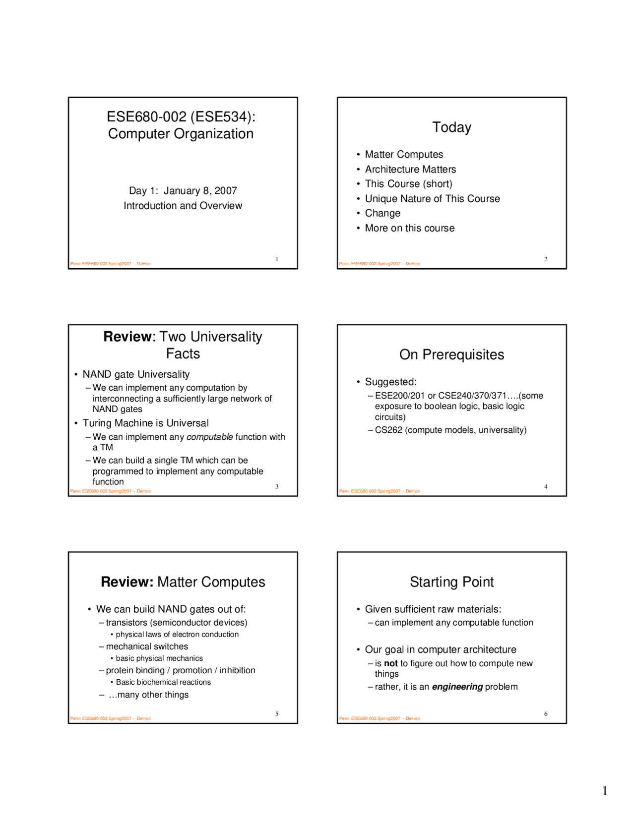 Notes on Introduction Overview of Computer Organization - 2007 | ESE ...
