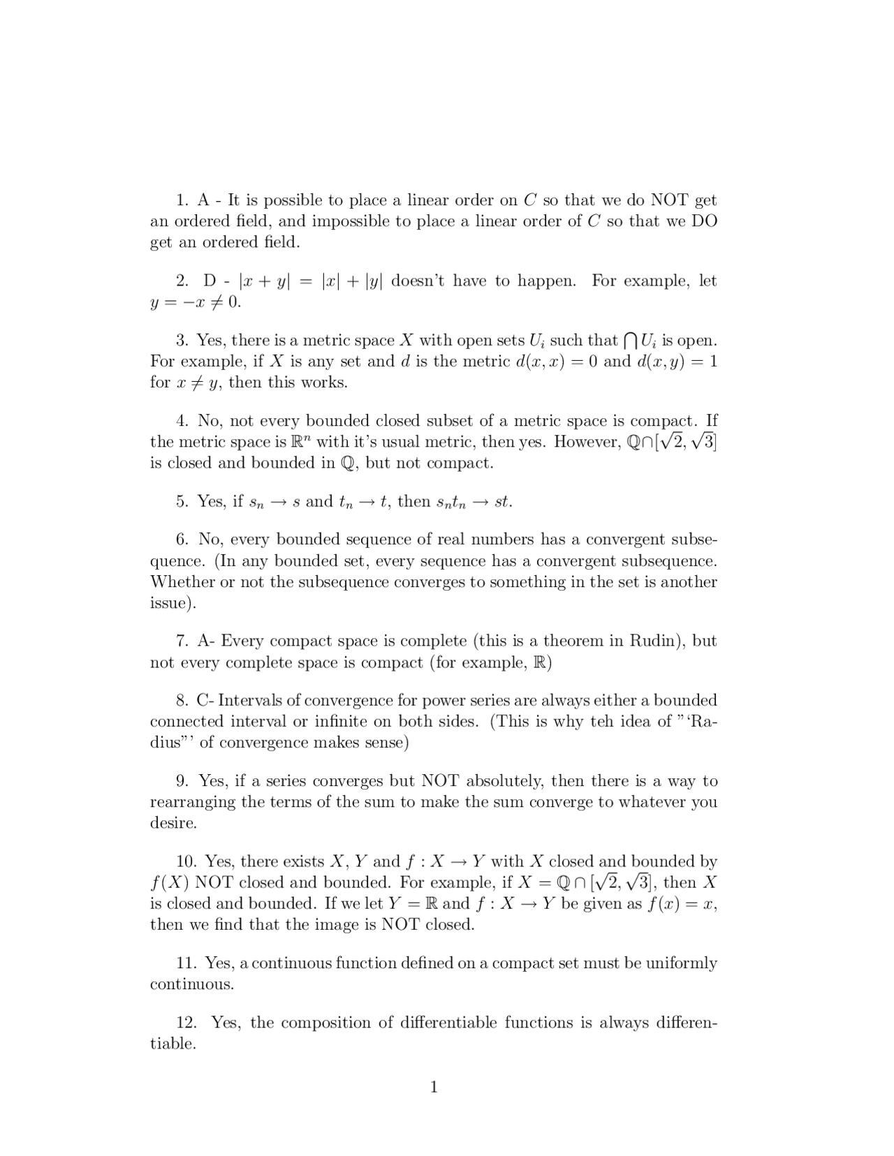 20 Questions In Final Exam Advanced Calculus Math 360 Docsity