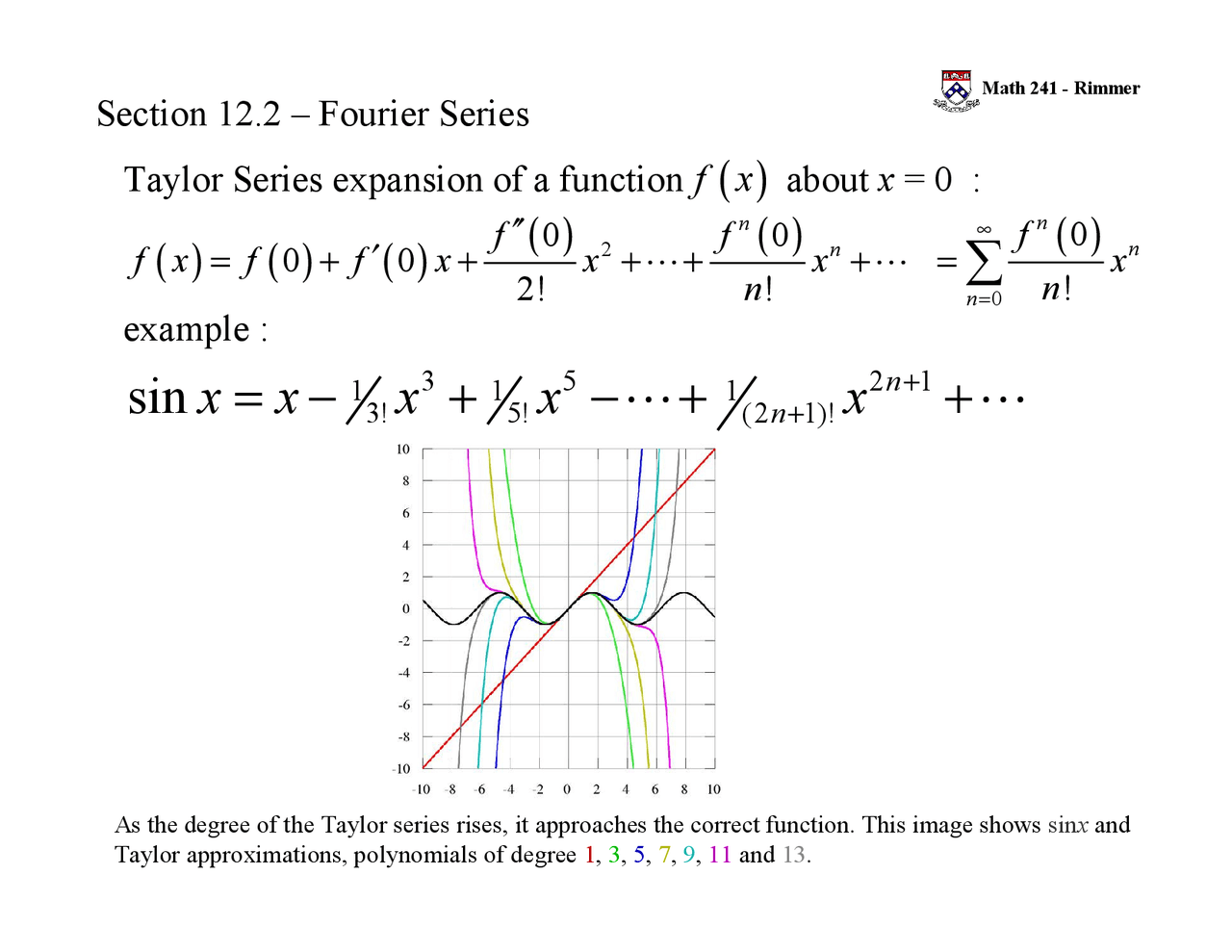 Lecture Notes on Fourier Series - Calculus IV | MATH 241 - Docsity
