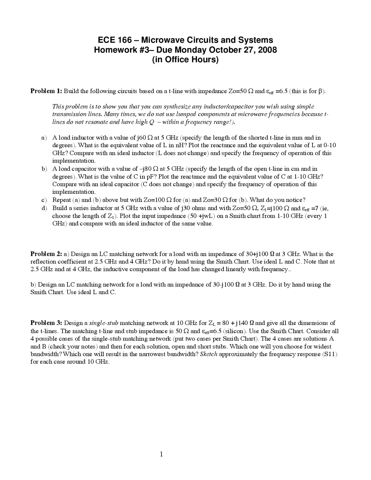Sample Questions For Assignment 3 Microwave Systems And Circuits