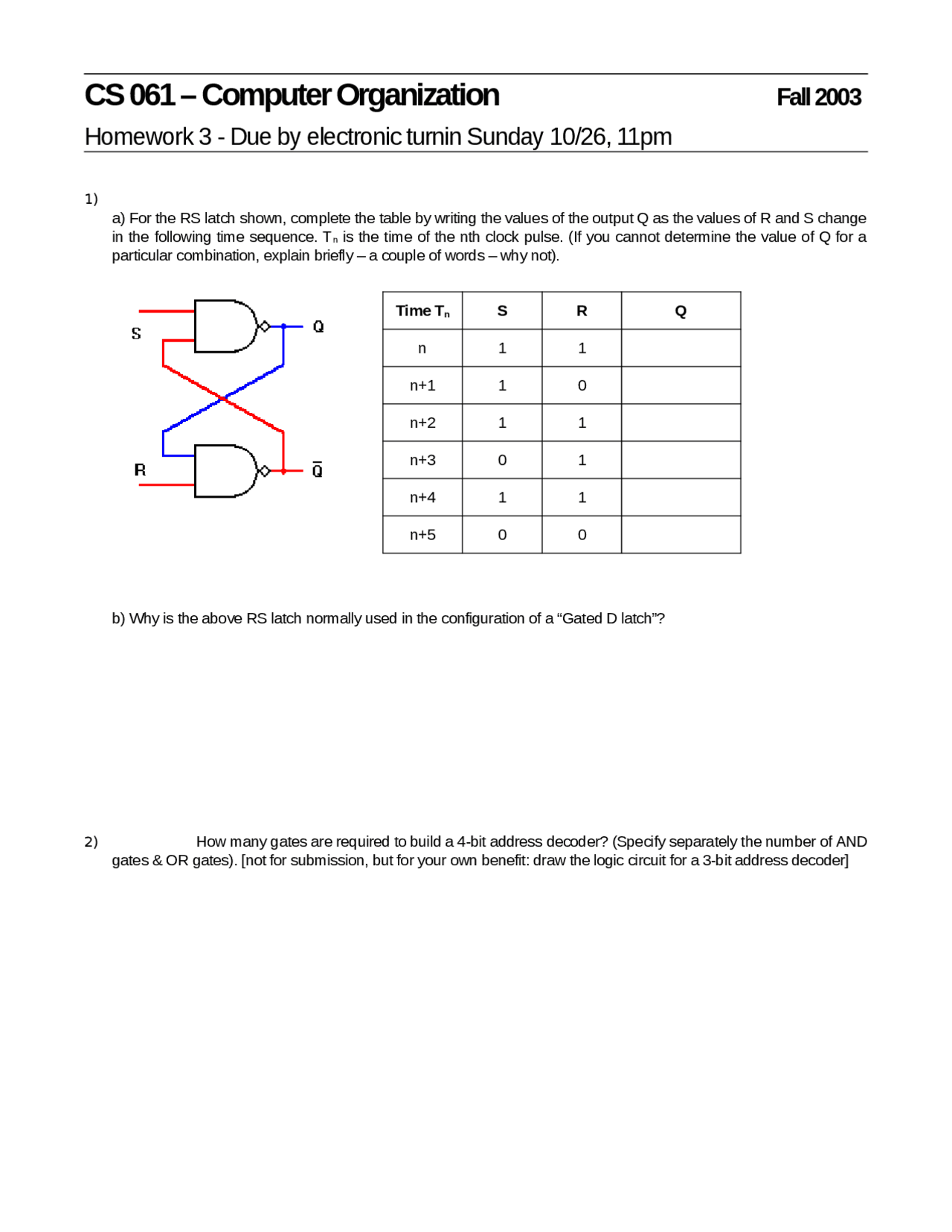 Homework 3 Questions Assembly Language And Machine Organization Cs 061 Docsity
