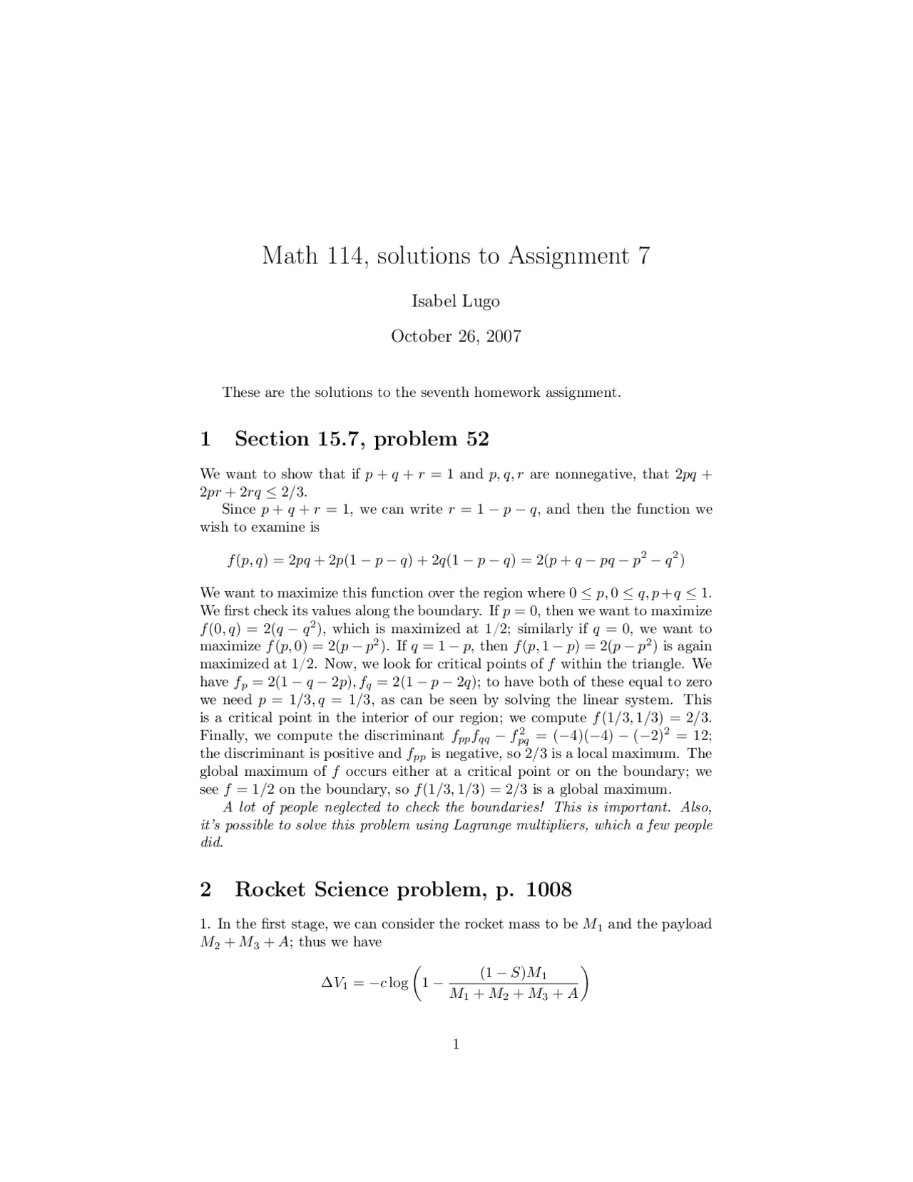 Solution To Assignment 7 Calculus Ii Math 114 Docsity