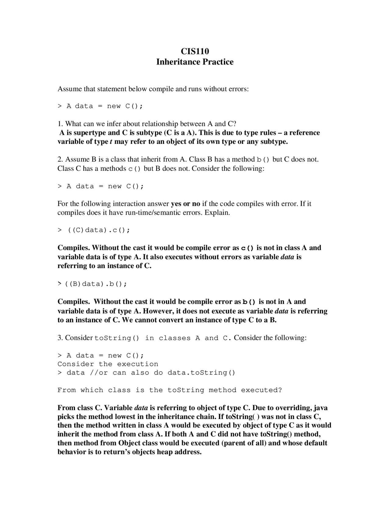 Inheritance Practice - Introduction to Computer Programming | CIS 110 ...