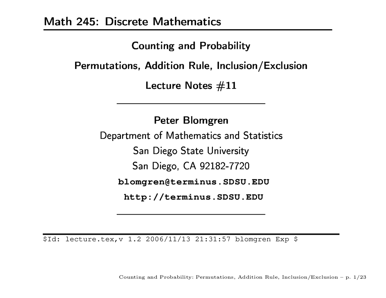 Lecture Notes for Counting and Probability - Discrete Mathematics ...