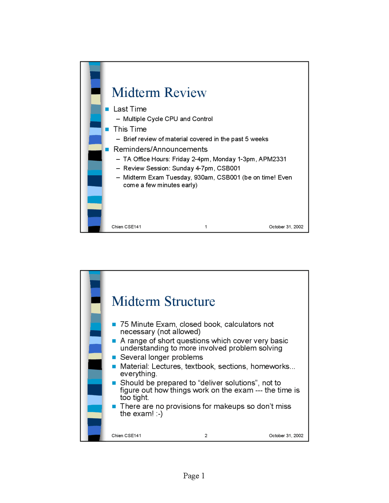 Midterm Review For Introduction To Computer Architecture Cse 141 Docsity