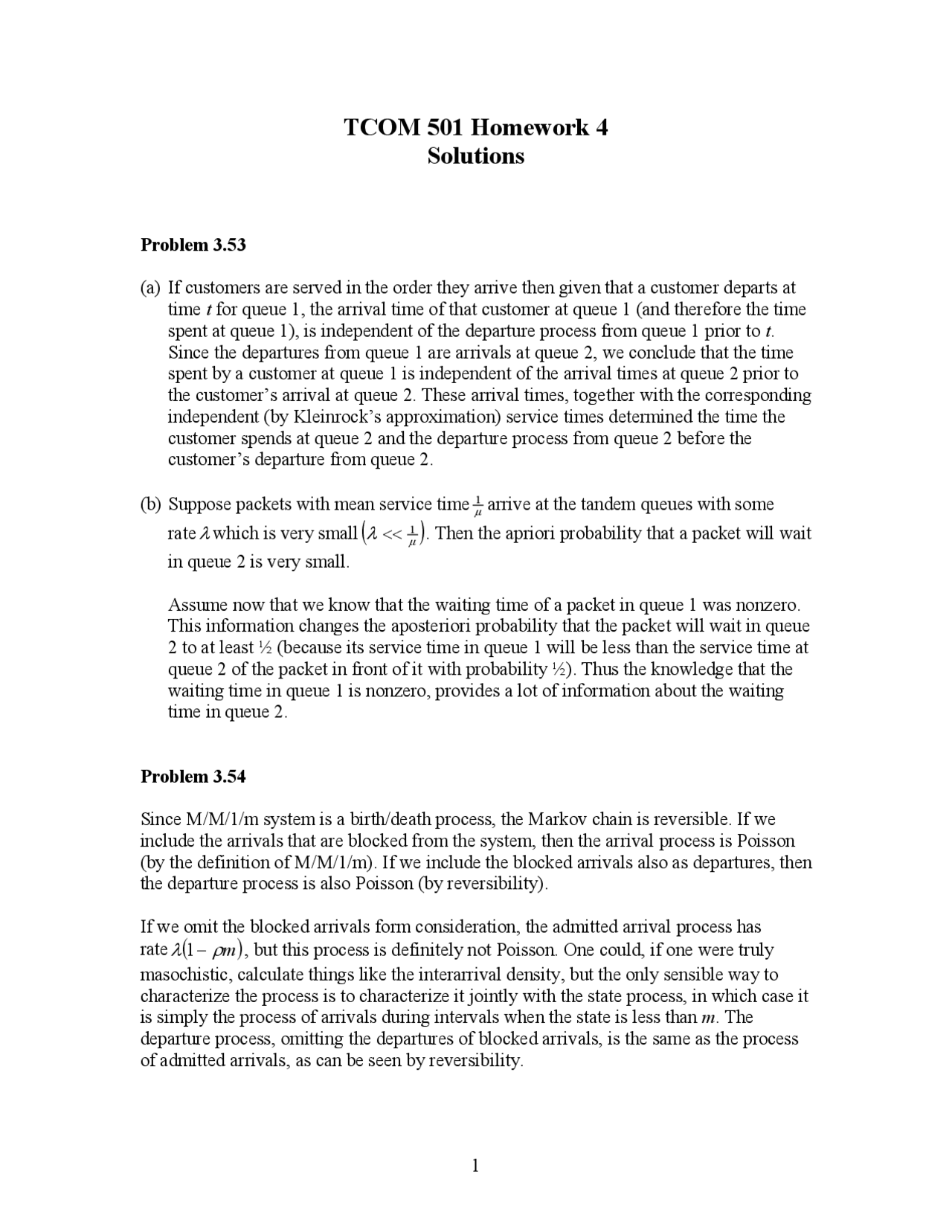Networking Theory and Fundamentals - Homework 4 with Solutions | TCOM 501 | Docsity