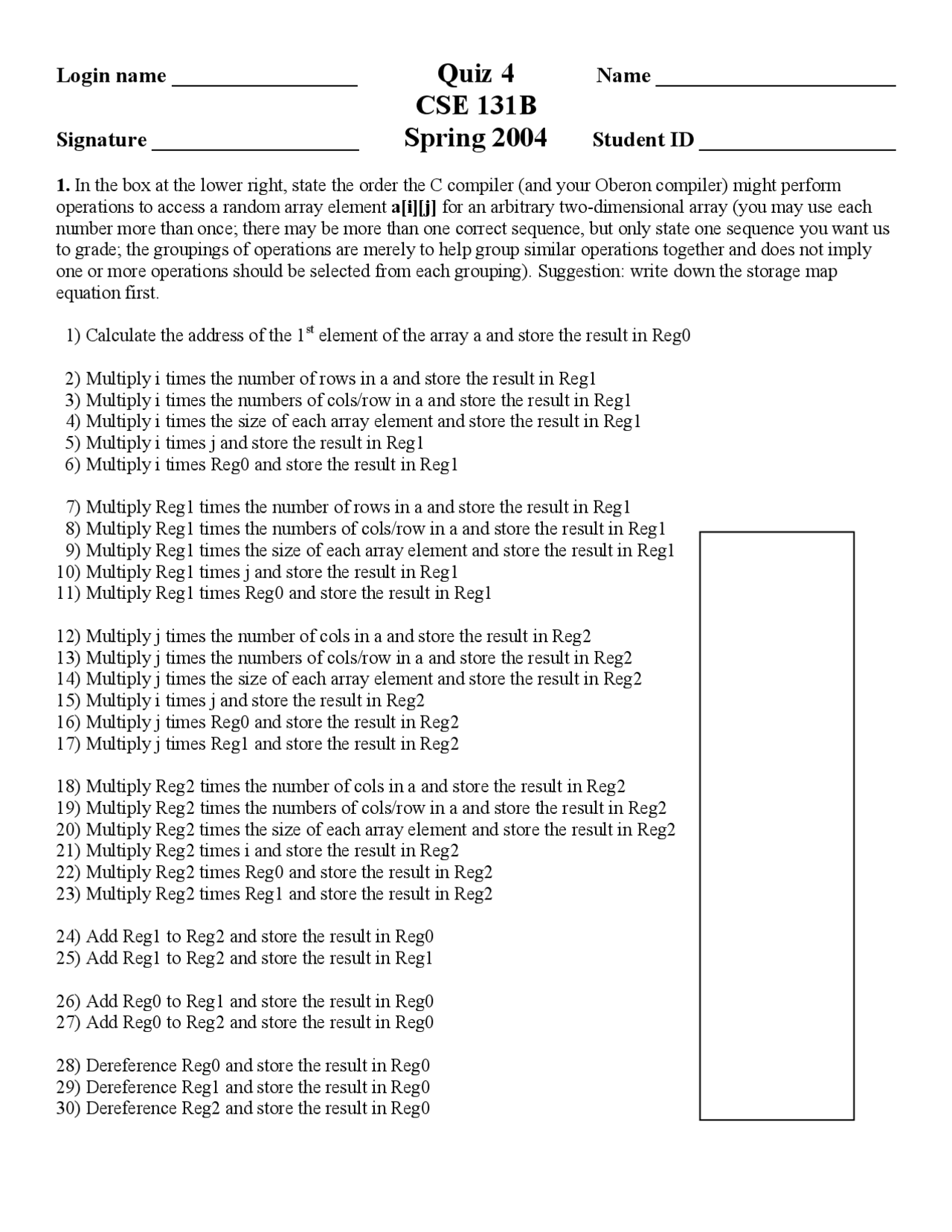 Quiz 4 Practice Problems On Compiler Construction Cse 131 Docsity