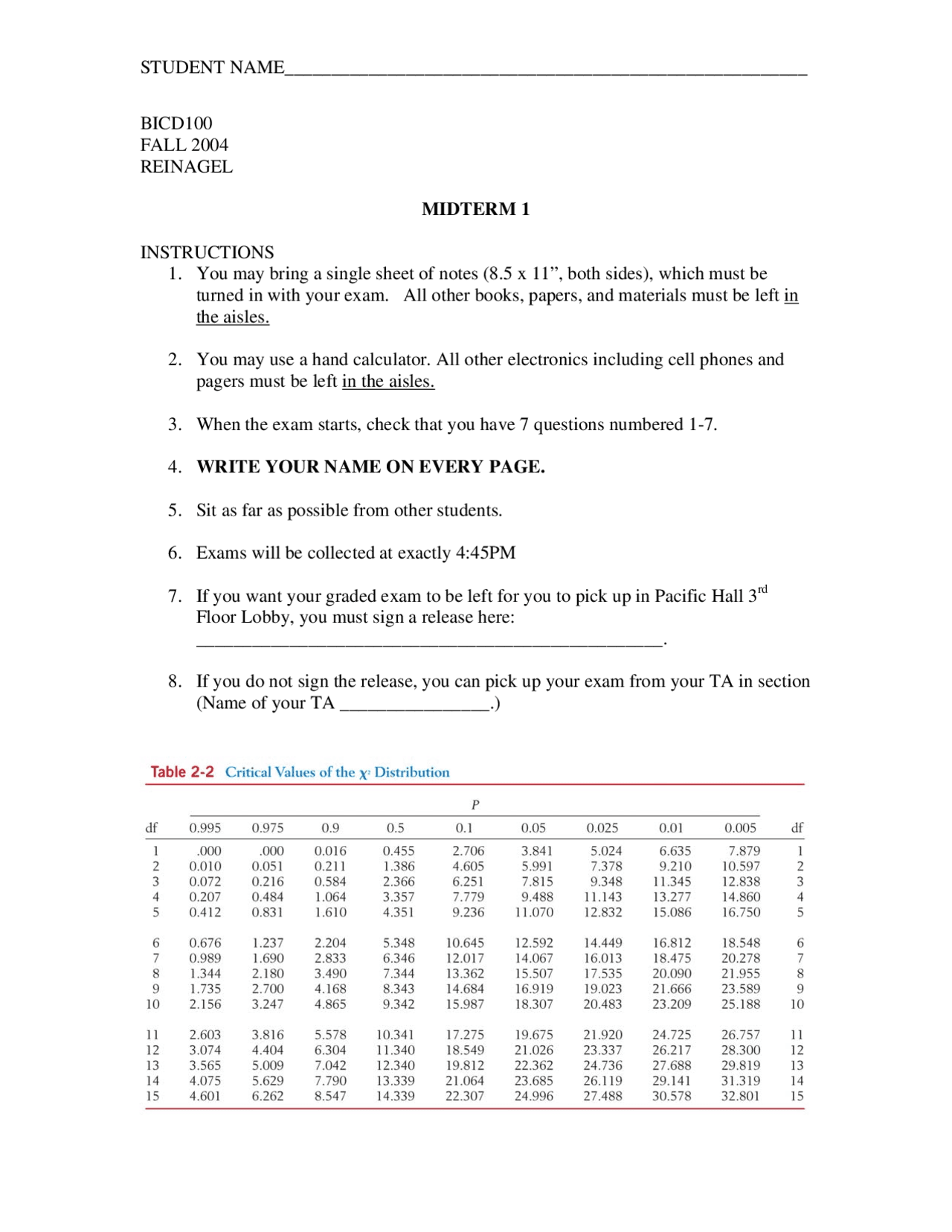 Questions On Genetics Midterm Examination 1 Bicd 100 Docsity
