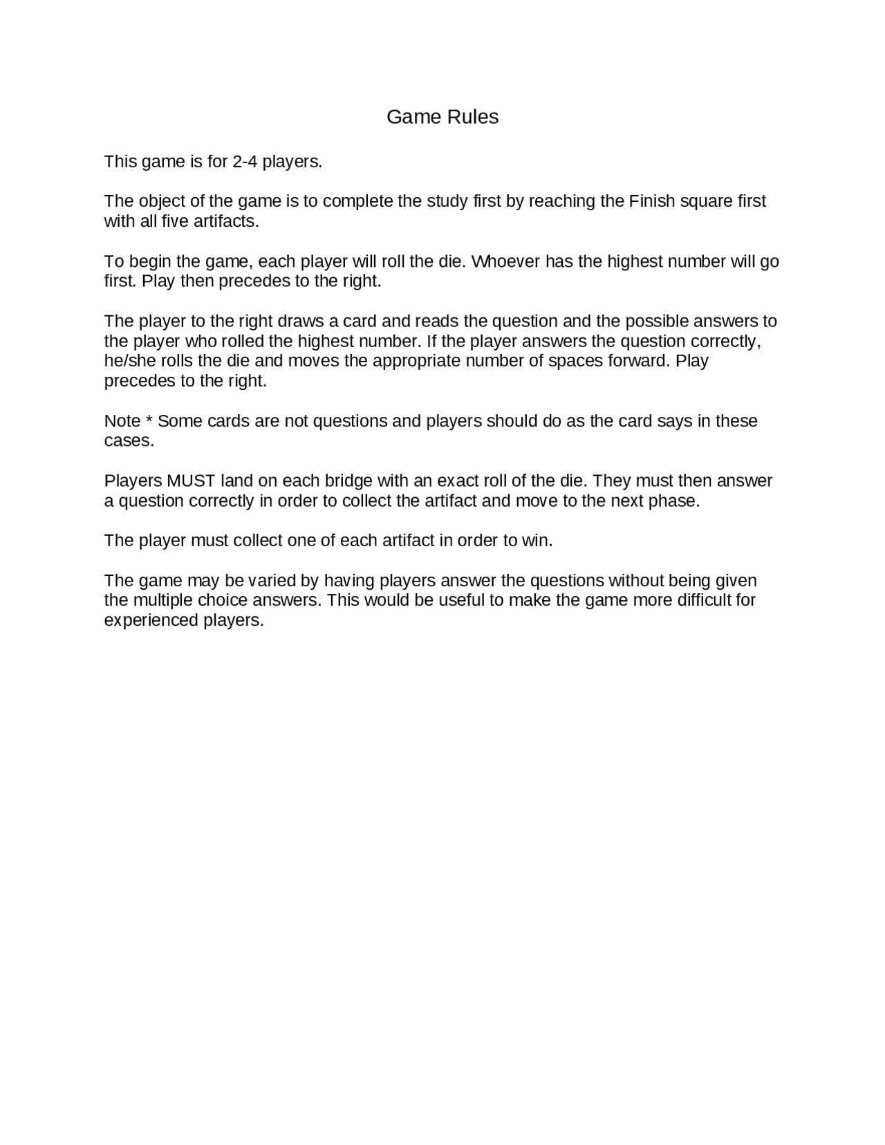 Rules of a Board Game: A Competitive Study Challenge | Assignments ...