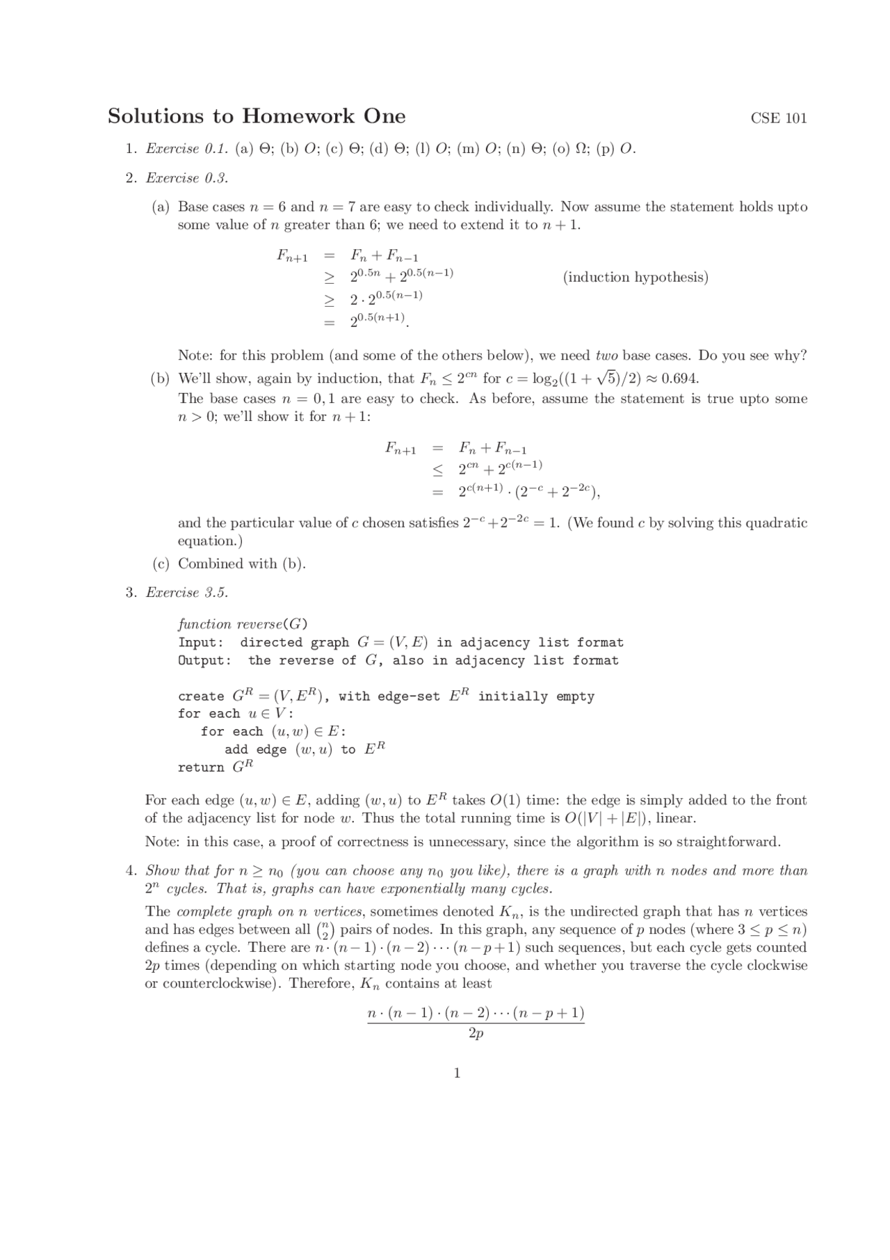Solutions To Homework 1 Design And Analysis Of Algorithm Cse 101
