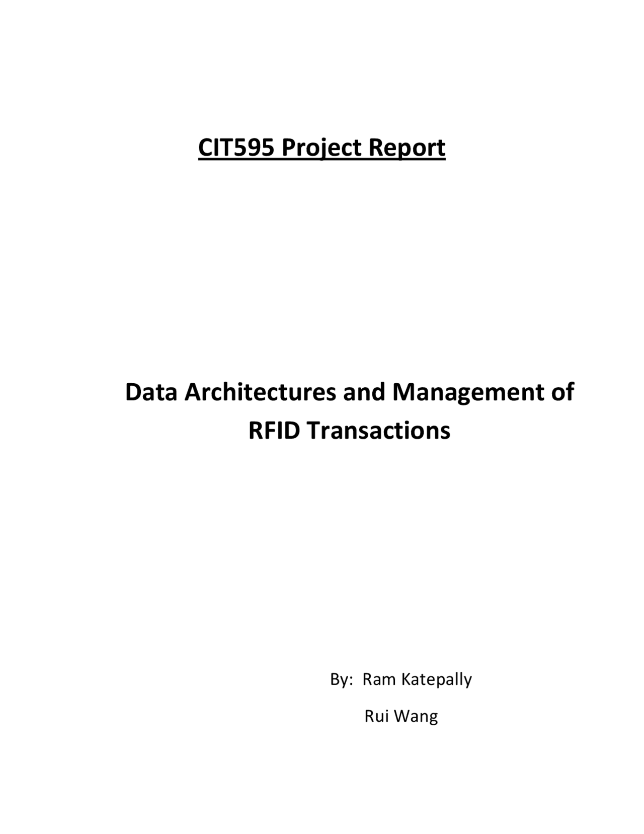 Data Architectures and Management of RFID Transactions | CIT 595 - Docsity