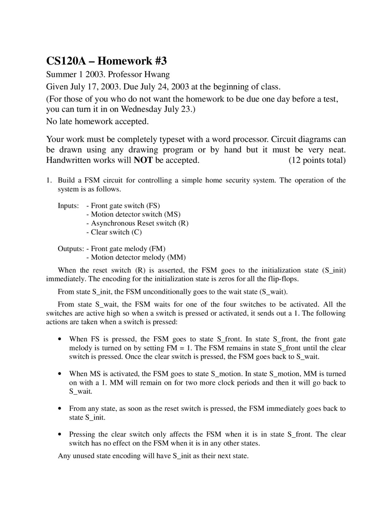 Homework #3 with Answers - Logic Design | CS 120A - Docsity