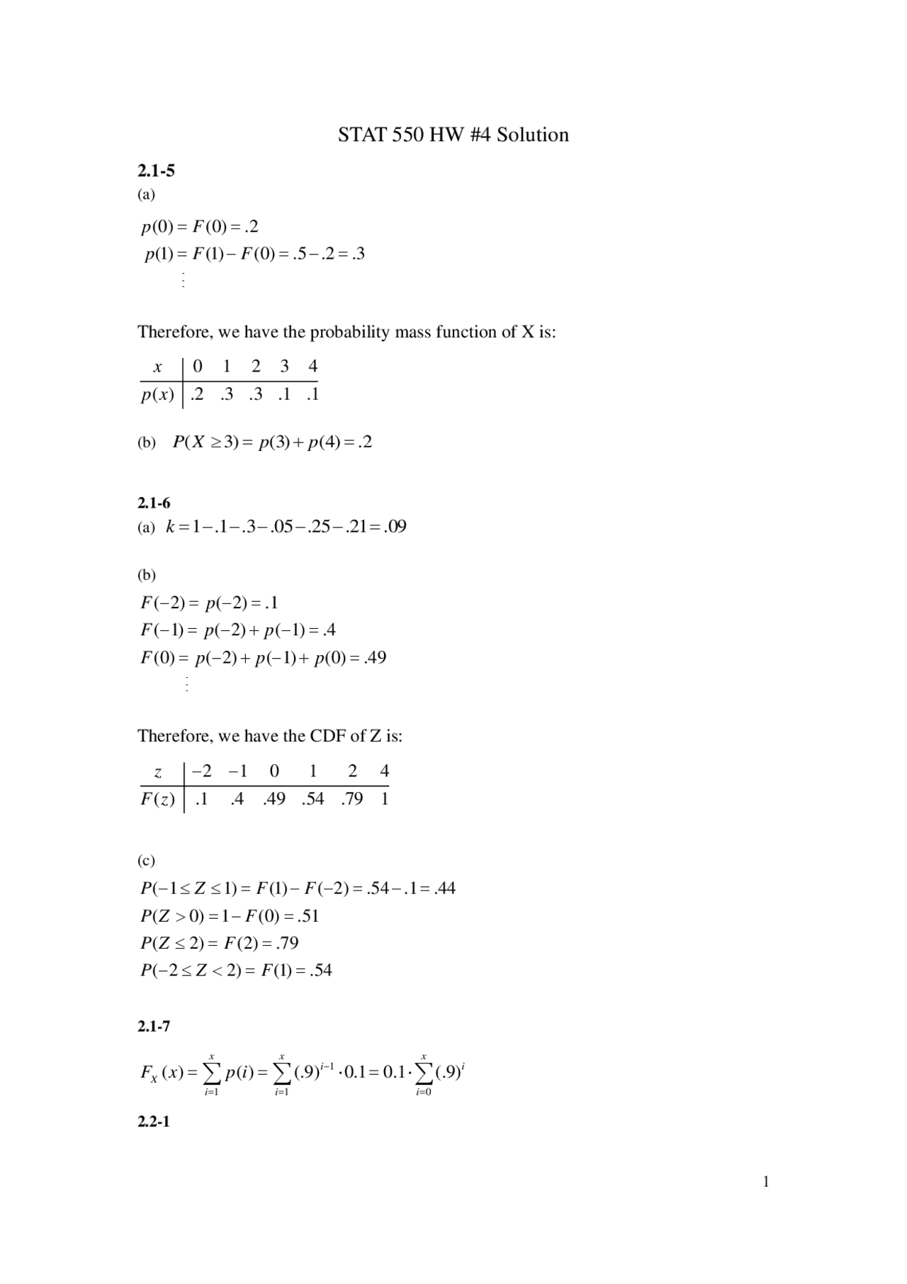 Homework 4 Solution - Applied Probability | STAT 550 - Docsity