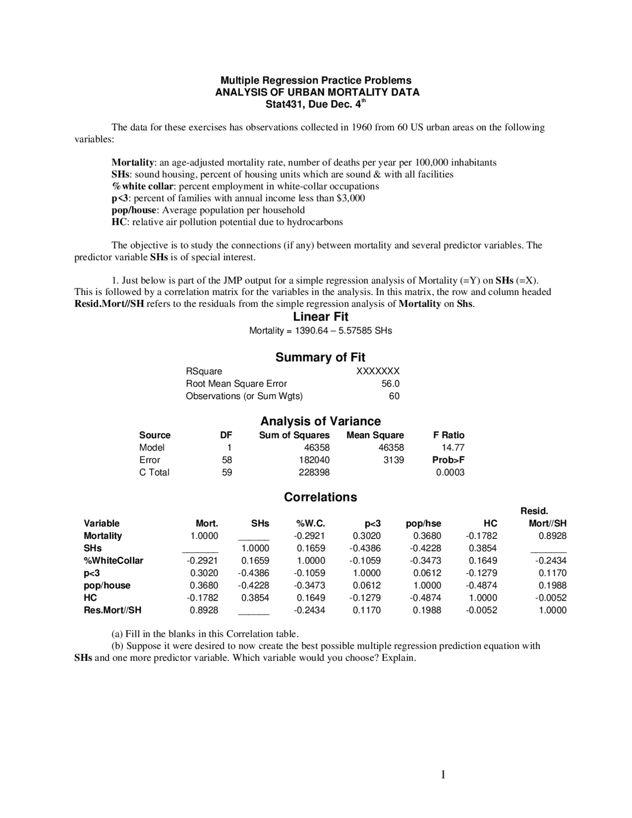 Analysis of Urban Mortality Data - Statistical Inference | STAT 431 - Docsity