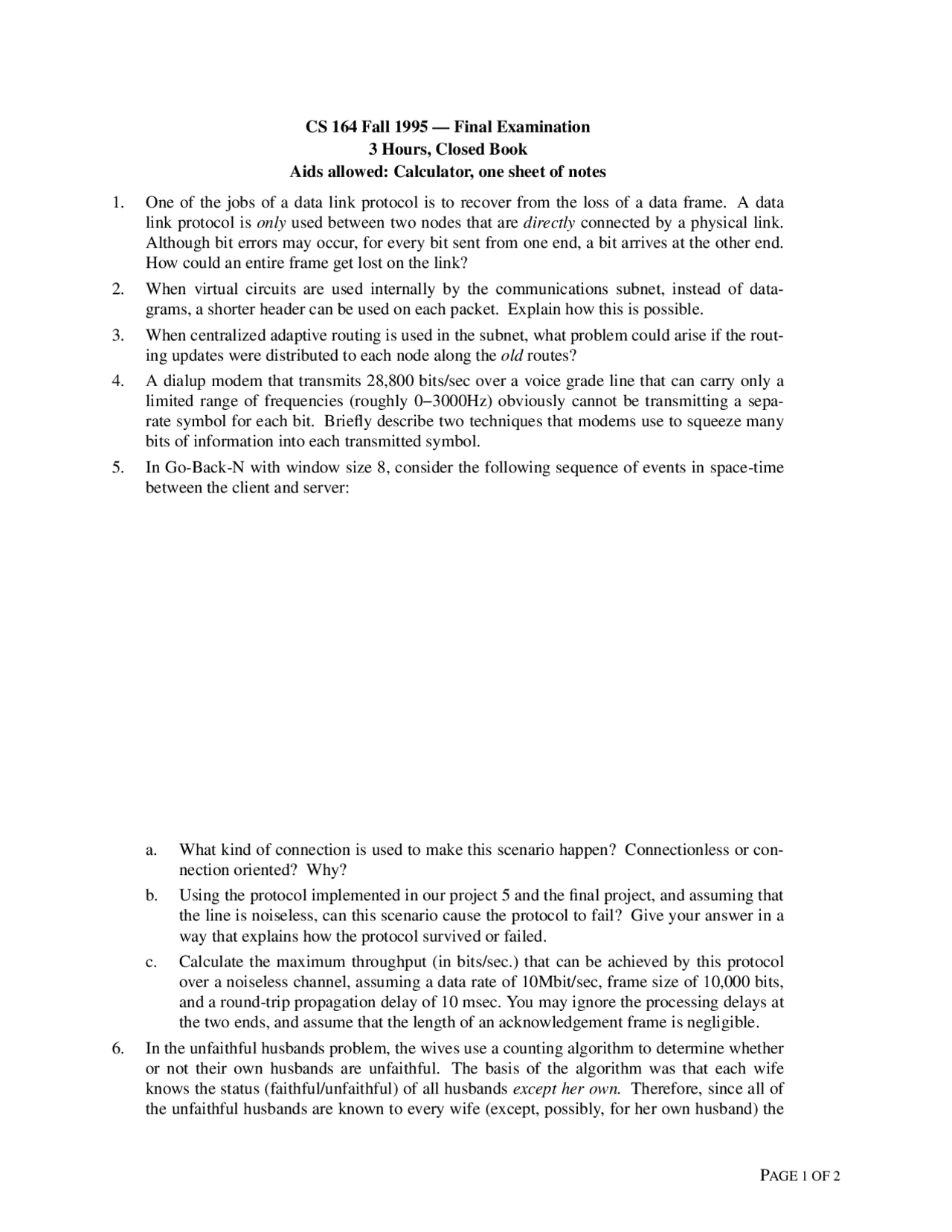Final Examination Questions - Computer Networks | CS 164 - Docsity