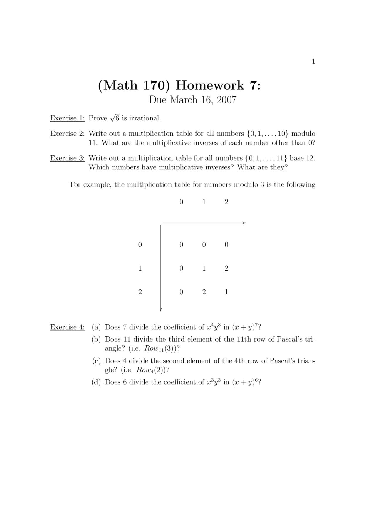 Assignment 7 Ideas In Mathematics 2007 Math 170 Docsity
