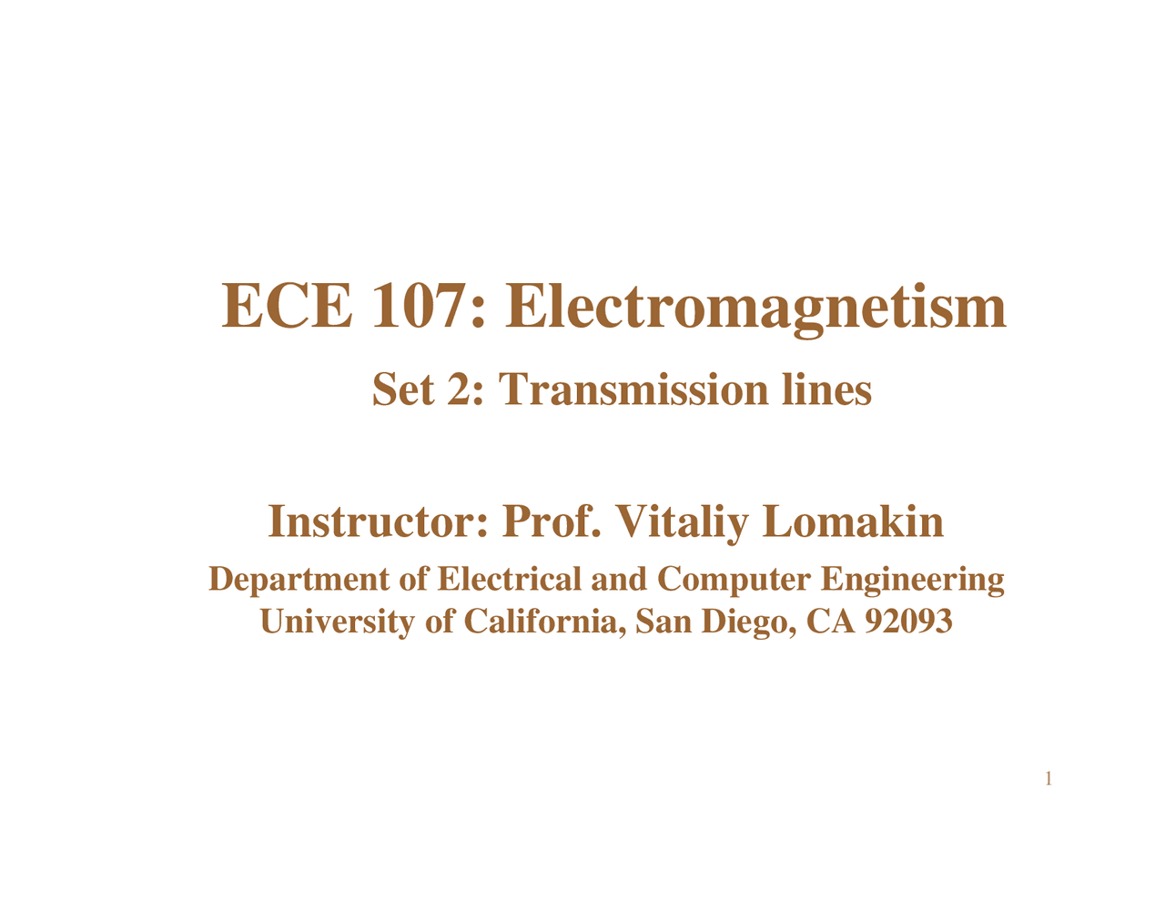 Transmission Lines Electromagnetism Lecture Slides Ece 107 Docsity