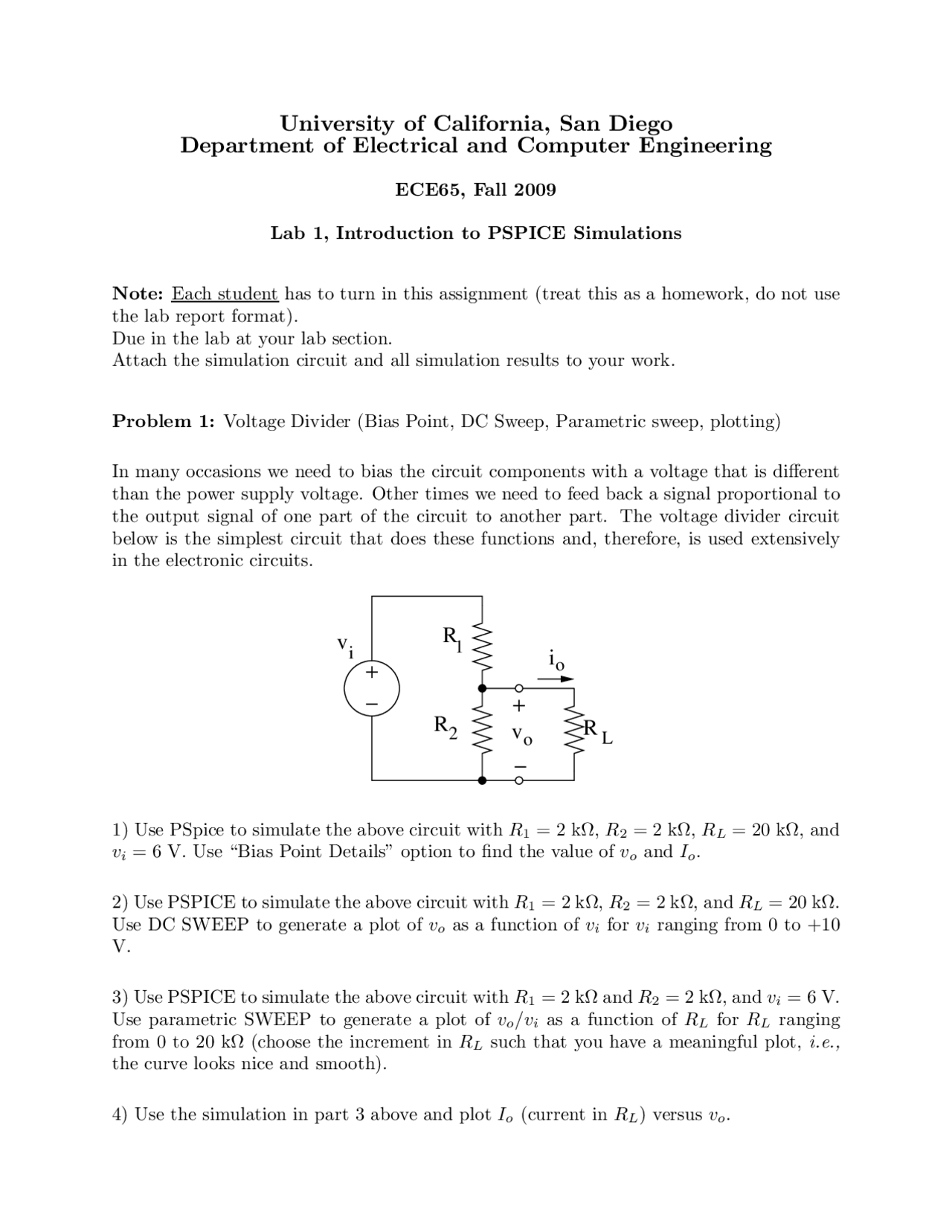 Introduction To Pspice Simulations Lab 1 Ece 65 Docsity