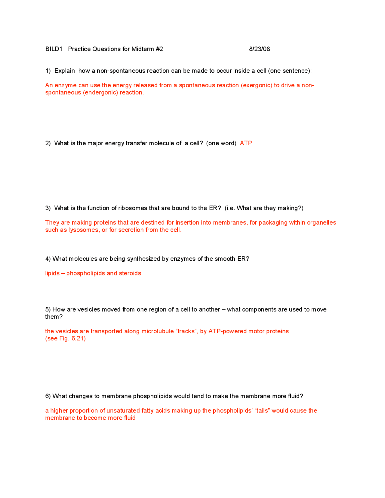 Practice Questions For Midterm Exam 2 The Cell Bild 1 Docsity