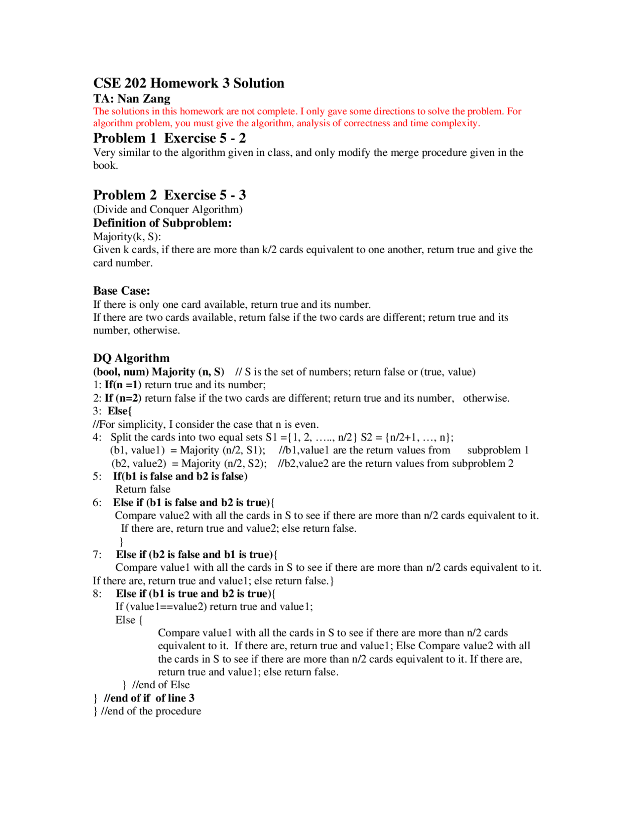 Homework 3 Solutions For Algorithm Design And Analysis Cse 202