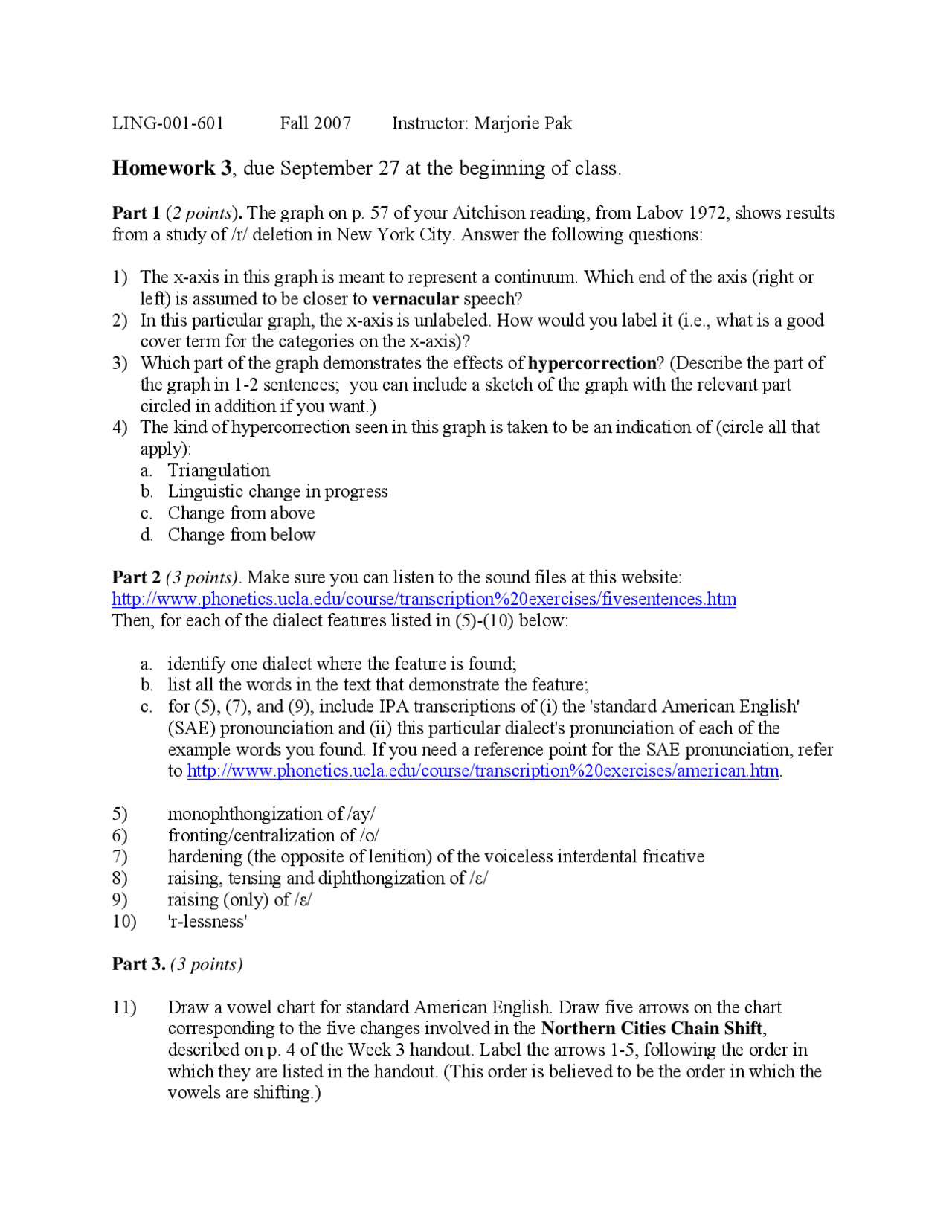 Homework 3 Problems For Introduction To Linguistics Ling 001 Docsity