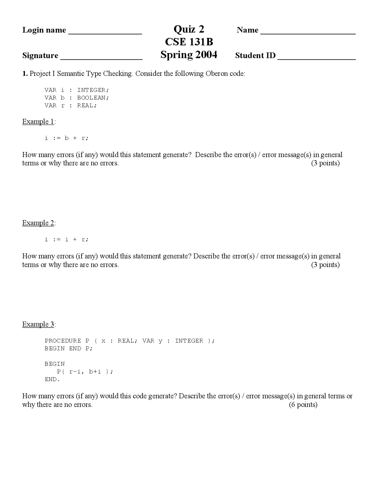 Questions For Quiz 2 Compiler Construction Cse 131 Docsity