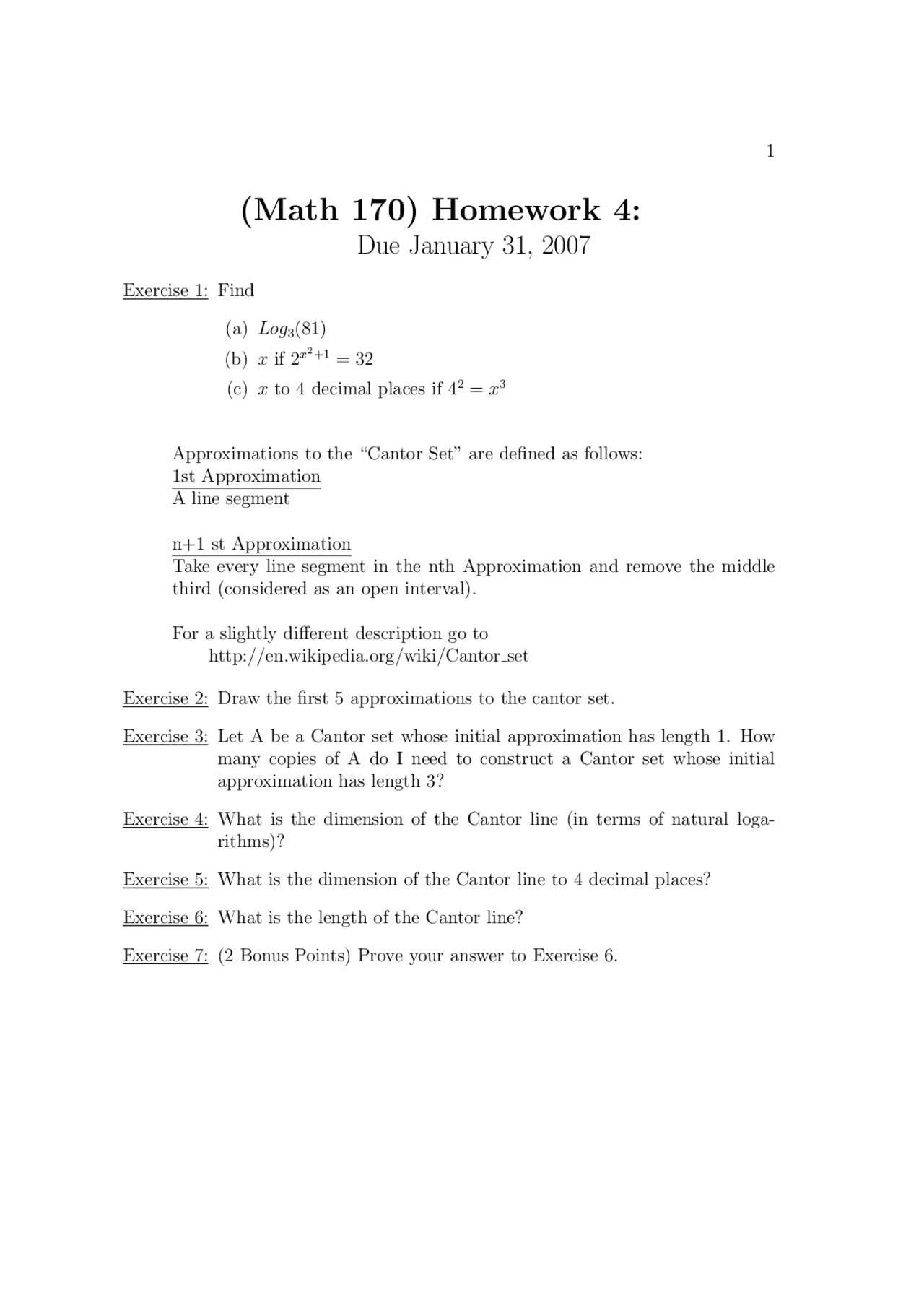 7 Exercises On Ideas In Mathematics Homework 4 Math 170 Docsity