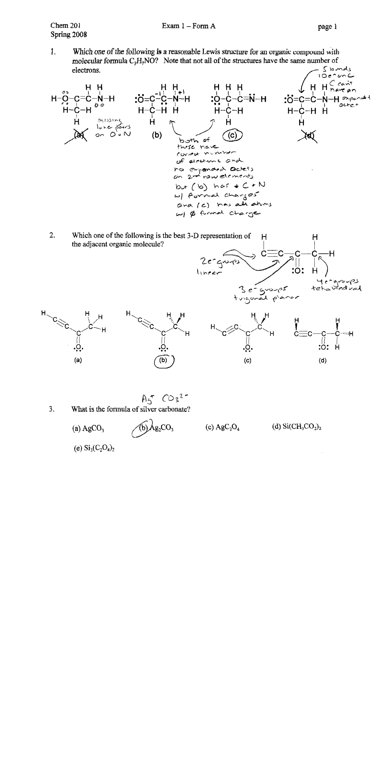 Exam 1 Questions with Solution - General Chemistry | CHEM 201 - Docsity