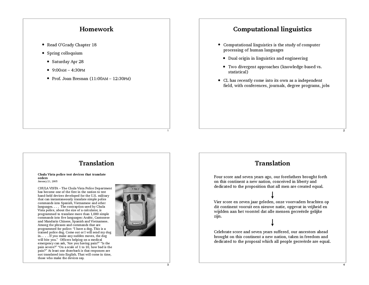 Computational Linguistics Lecture Slides Cja 520 Docsity