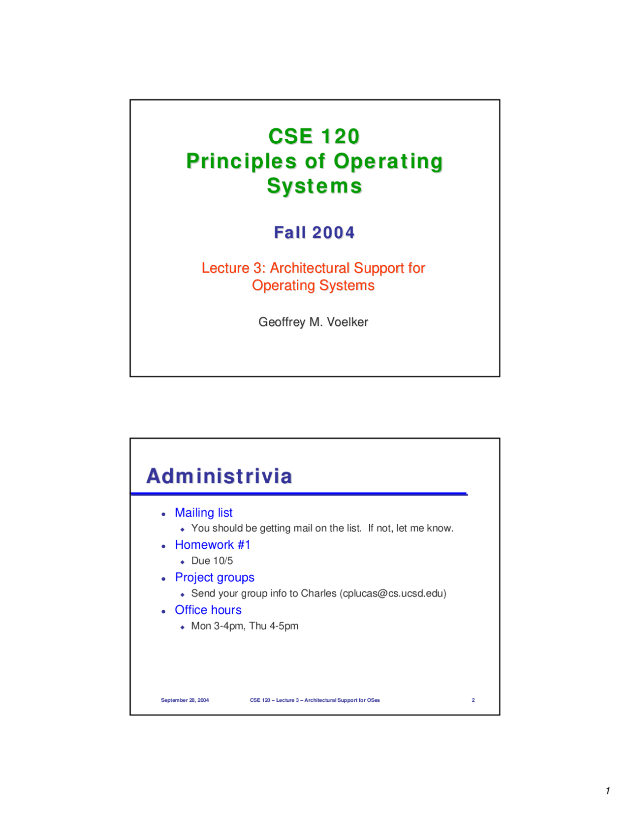 Architectural Support For Operating Systems Slides Cse 120 Docsity