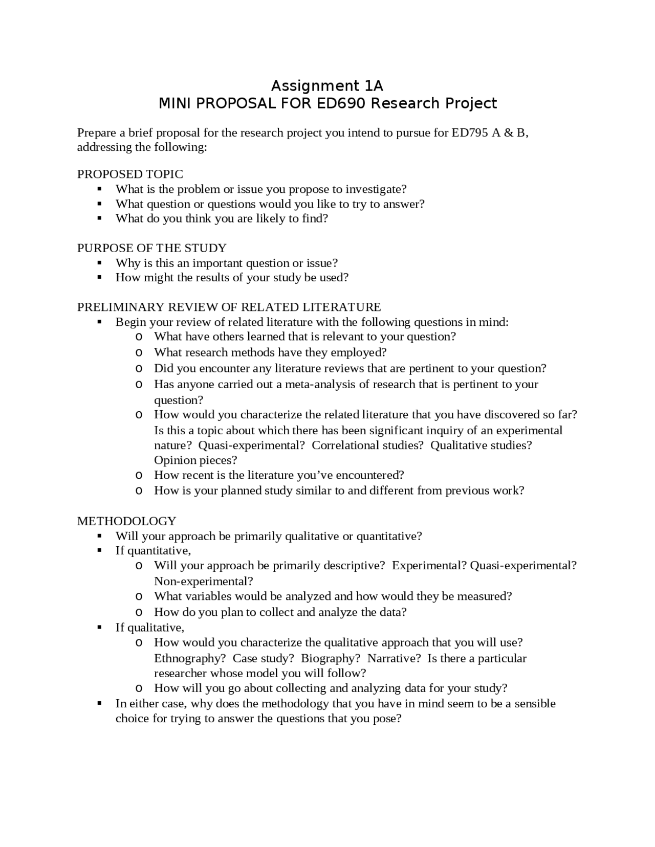 Assignment 1a Mini Proposal Methods Of Inquiry Ed 690 Docsity