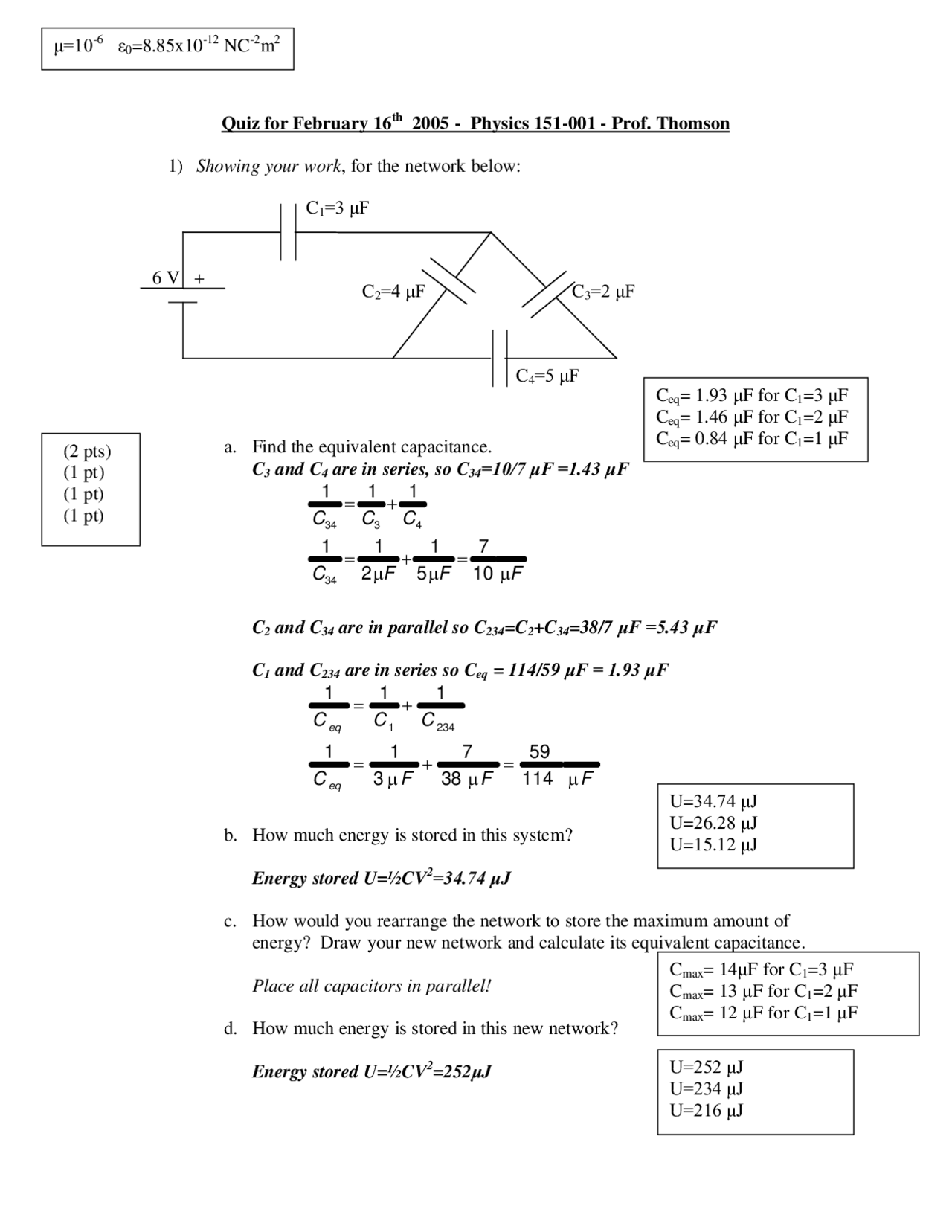 Quiz 5 With Solutions For Principles Ii Fall 2005 Phys 151 Docsity