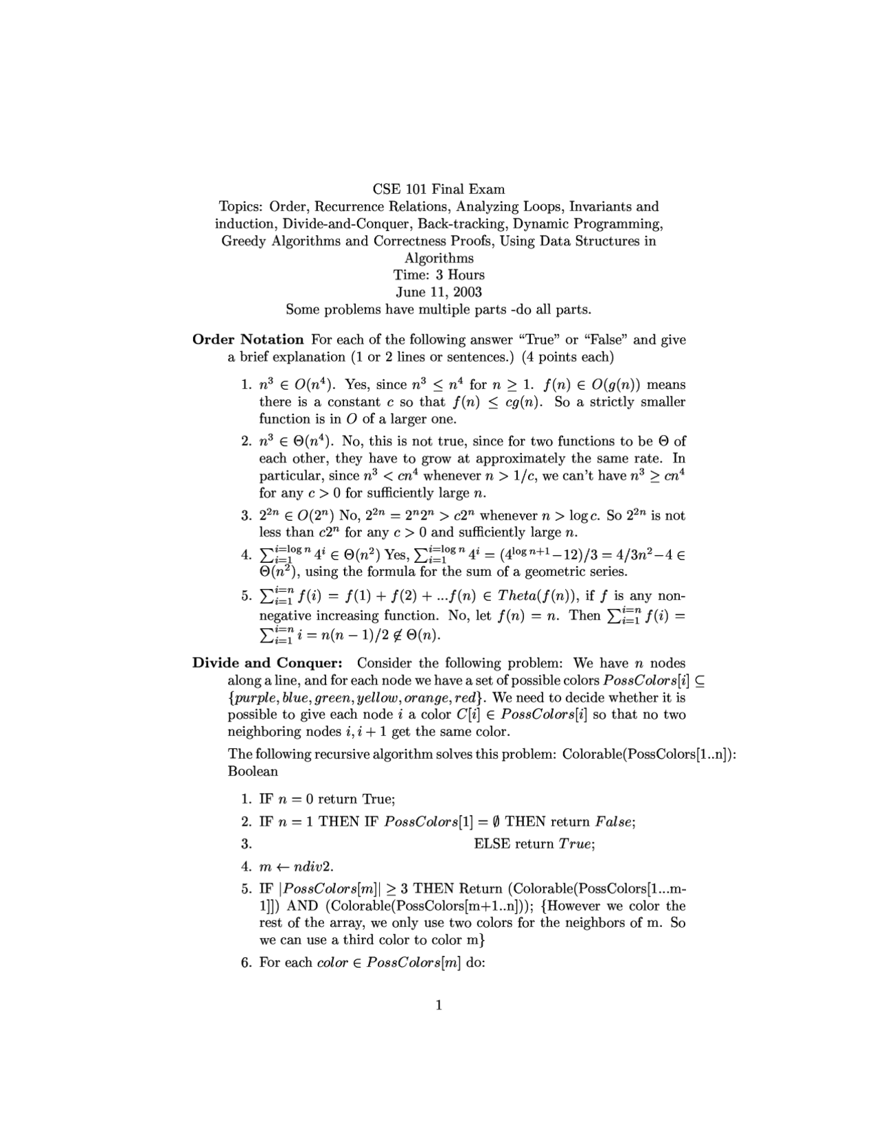 Final Exam Design And Analysis Of Algorithm Cse 101 Docsity