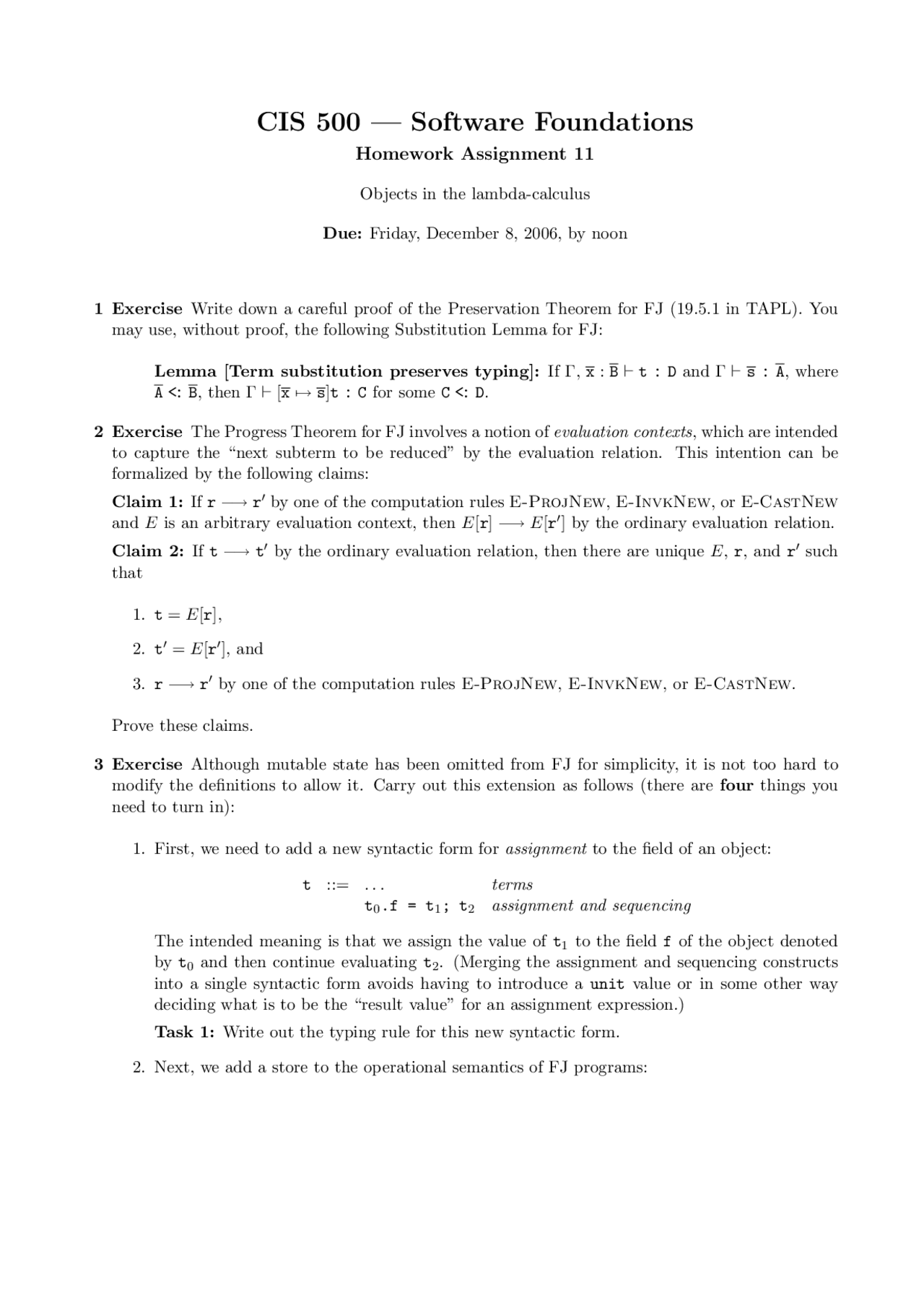 Software Foundations Homework 11 Questions Cis 500 Docsity