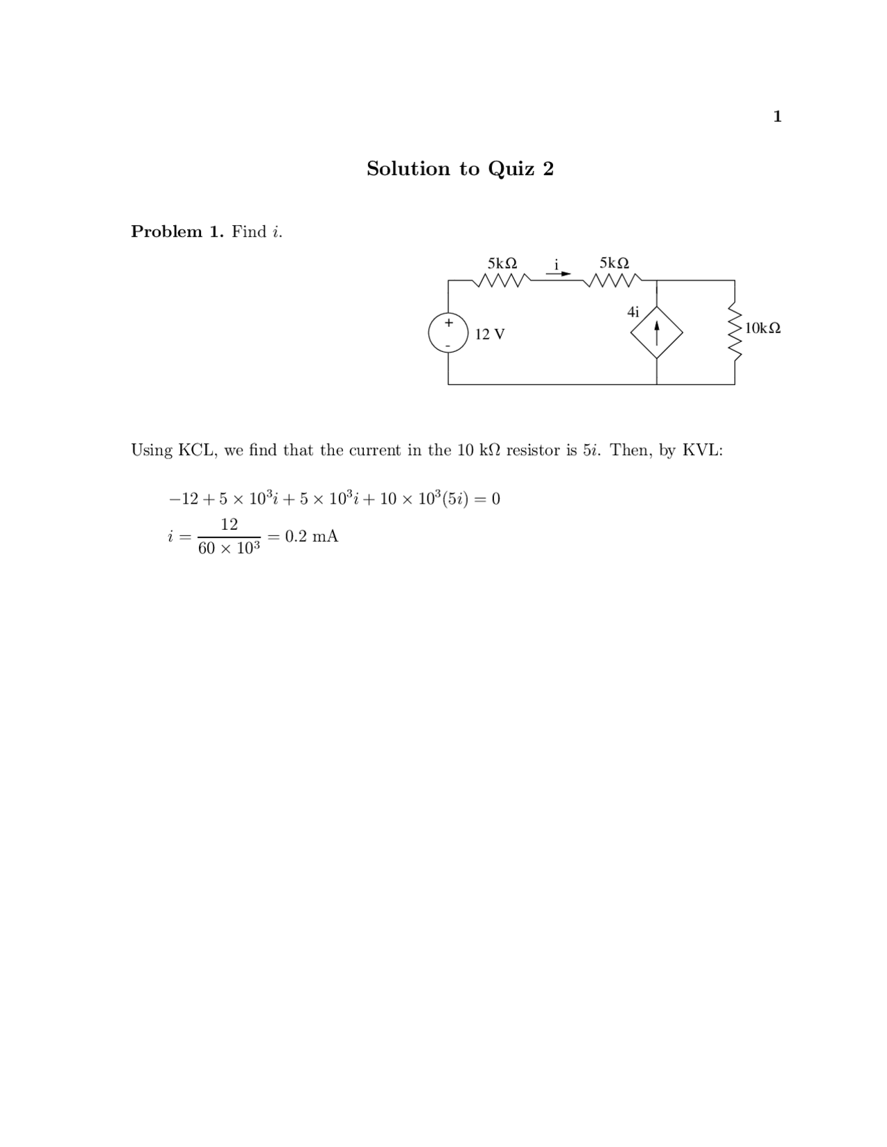 Solutions for Quiz 2 - Linear Circuits | MAE 140 - Docsity