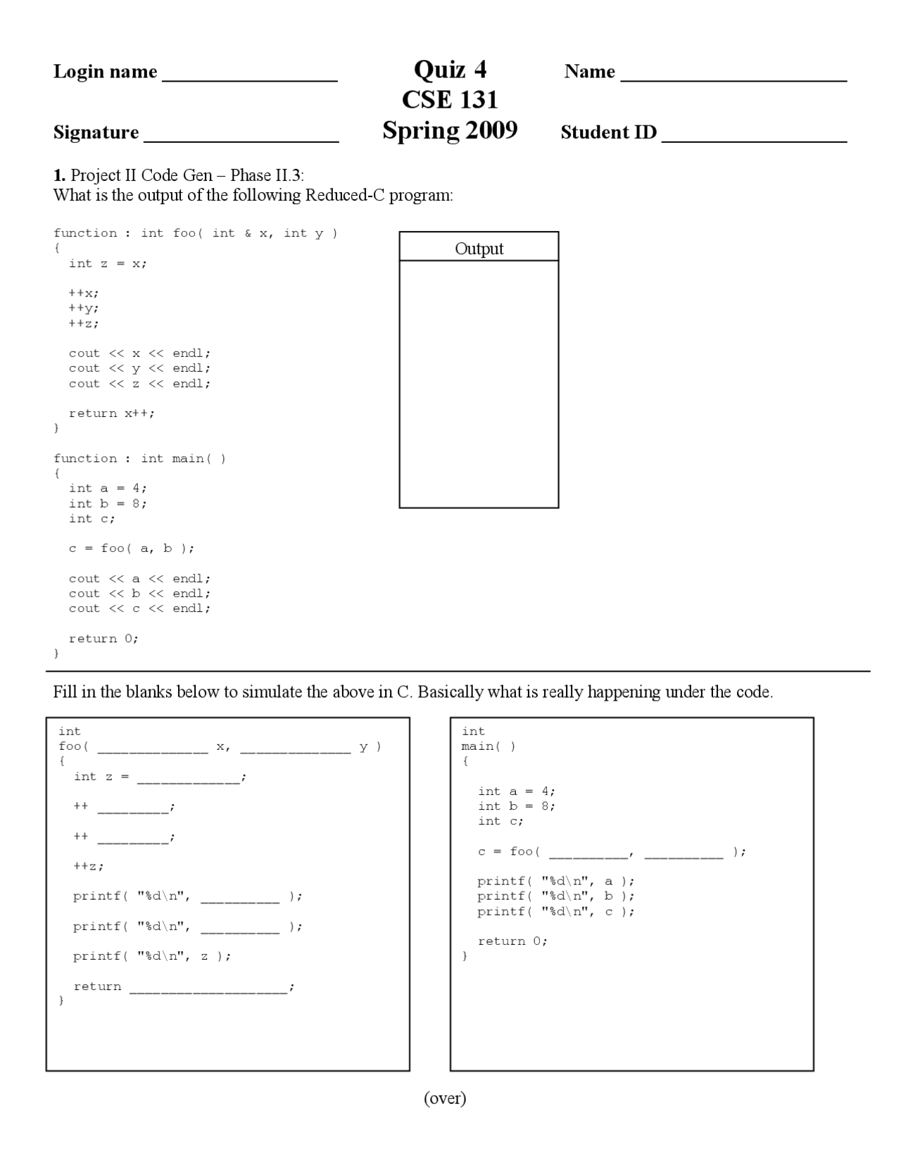 Compiler Constructions Quiz Iv Cse 131 Docsity