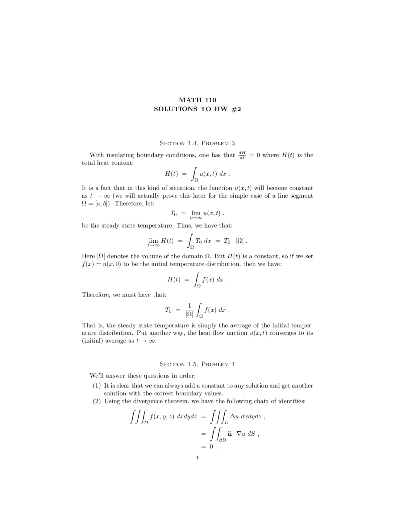 Solutions To Homework 2 Introduction To Partial Differential Equations Math 110 Docsity