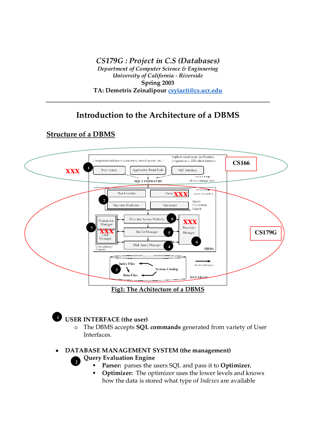 Introduction To The Architecture Of A Dbms Database Systems Cs 179g Docsity