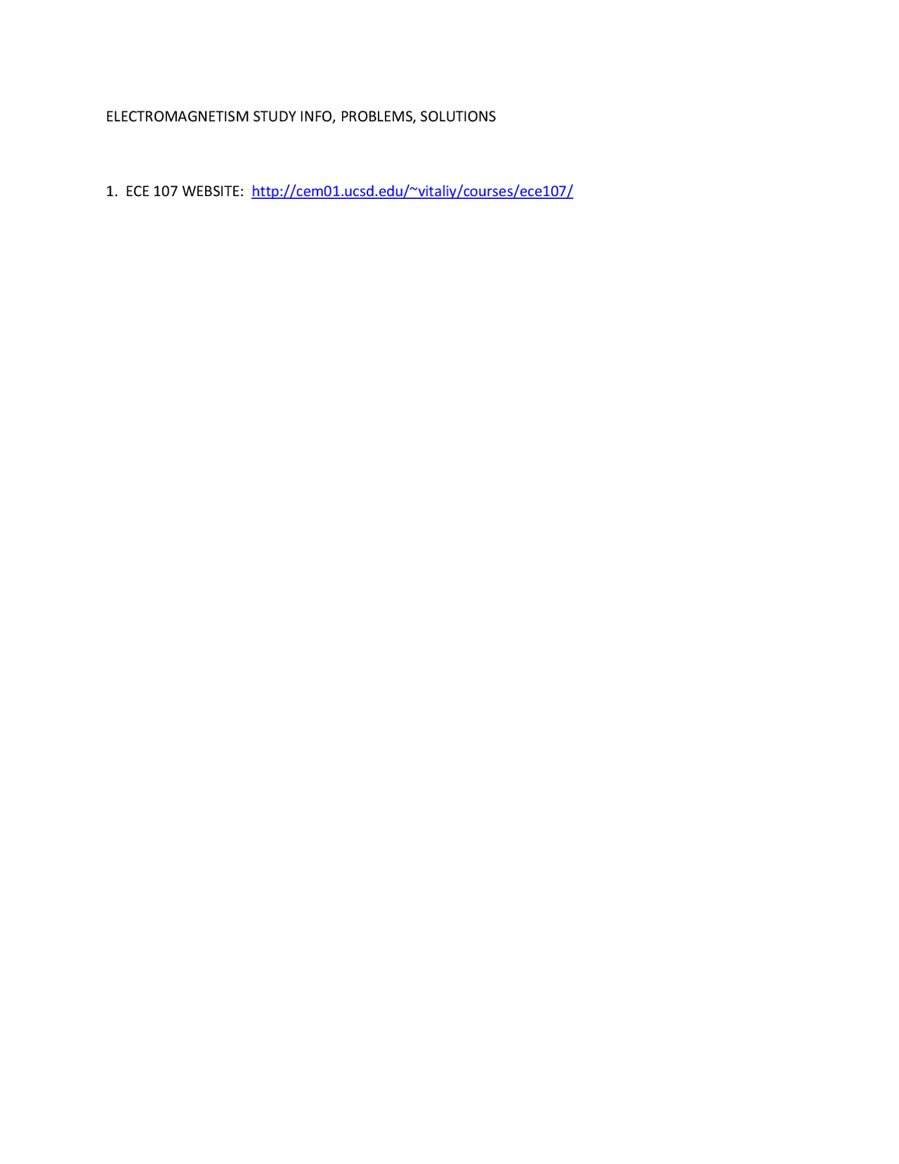 Problems Solutions For Electromagnetism Ece 107 Docsity