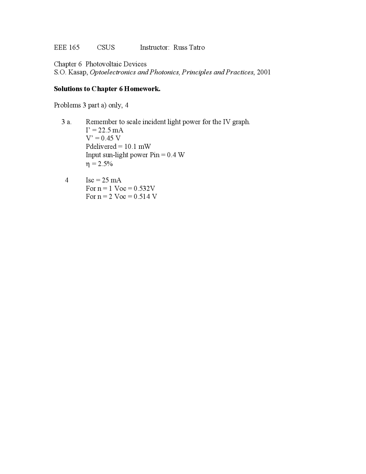 Solutions To Homework For Introduction To Optical Engineering Eee 165
