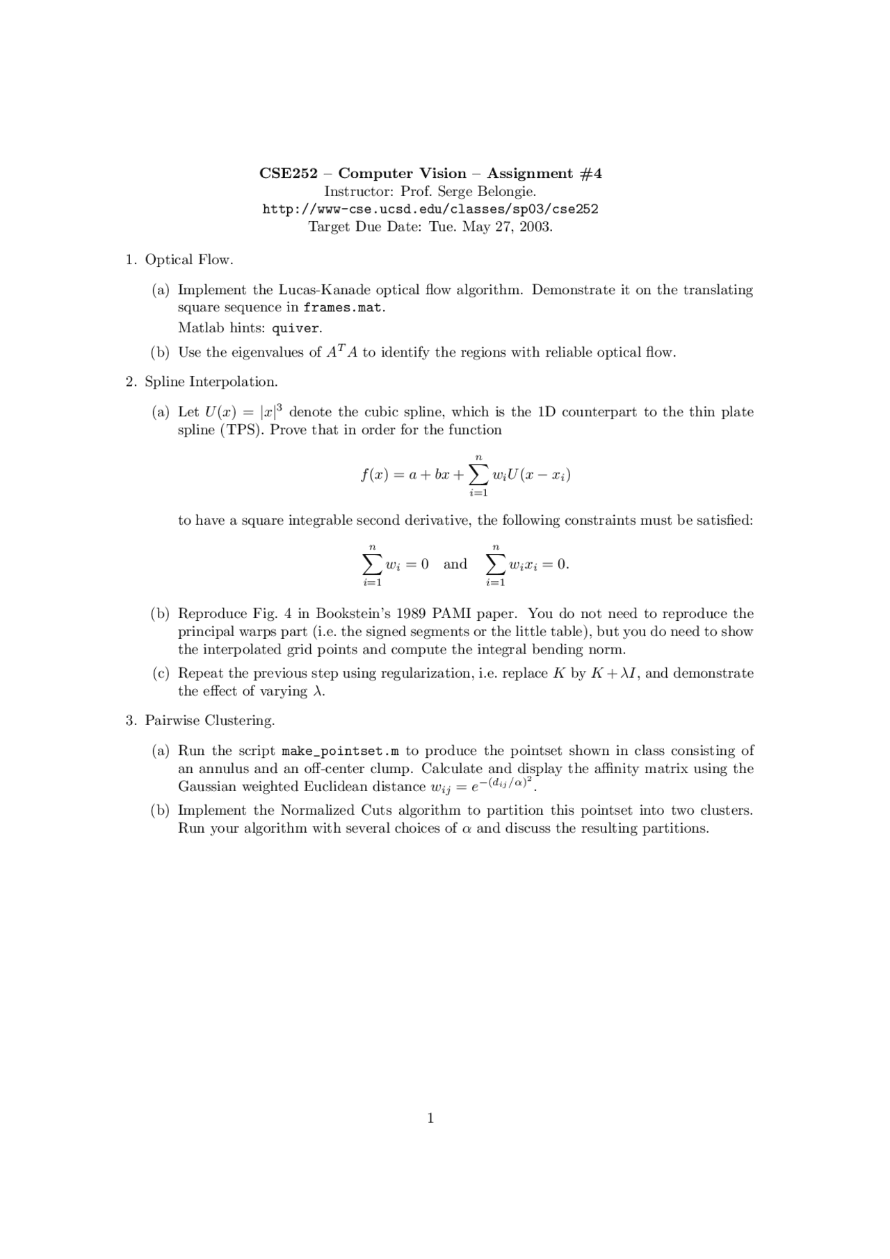 Problem Set 4 Questions Computer Vision Ii Fall 2003 Cse 252b