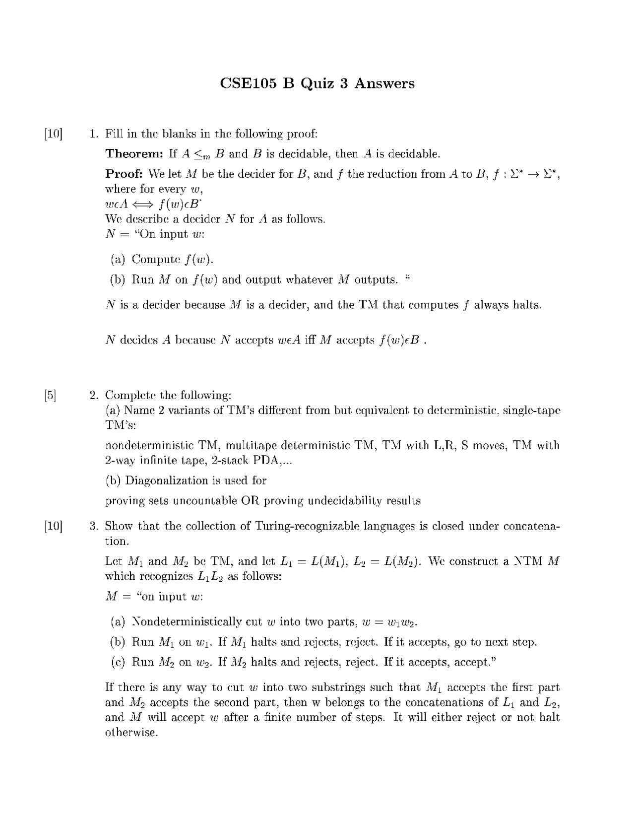 Practice Questions For Quiz 3 Introduction To Theory Of Computation 8584