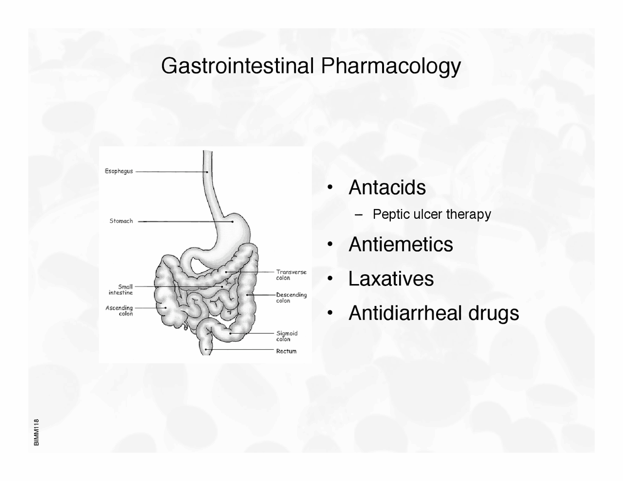 Notes on Gastrointestinal Pharmacology - Pharmacology | BIMM 118 - Docsity