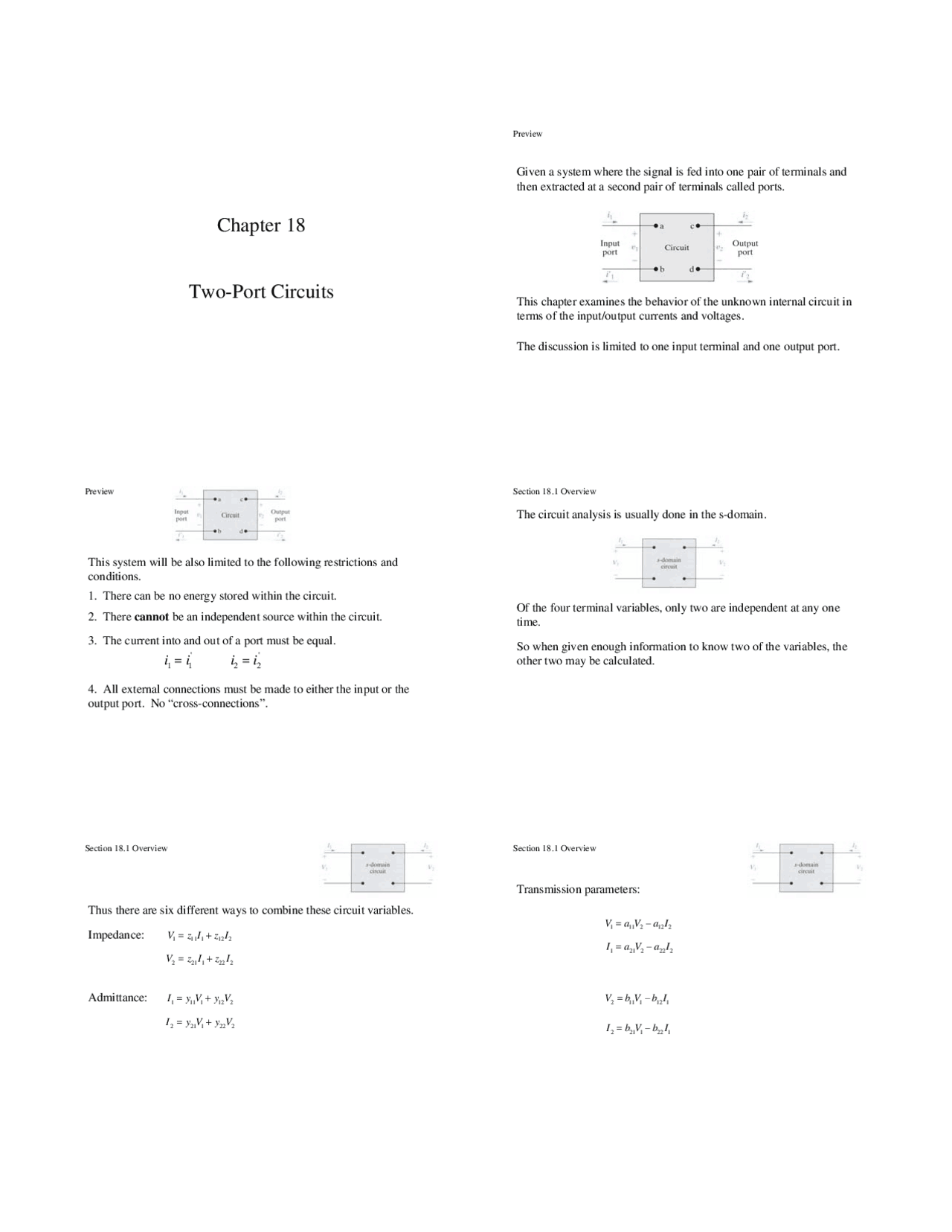 Lecture Notes on Two Port Circuits - Network Analysis | EEE 117 - Docsity