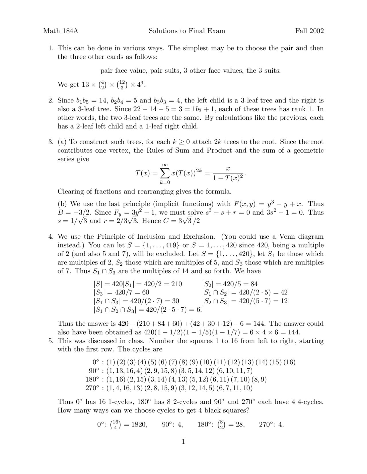 7 Problems on the Geometric Series - Final Examination | MATH 184A - Docsity